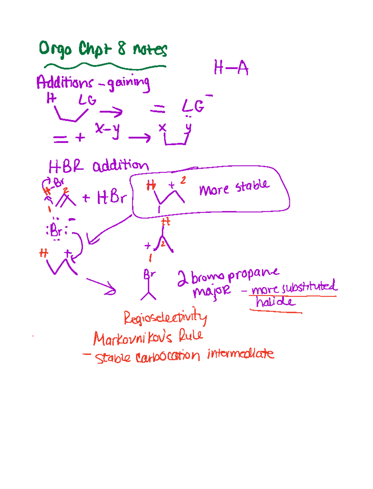 Chapter 8 orgo 1 - Practice and notes - Or go Chpt 8 notes H A ...