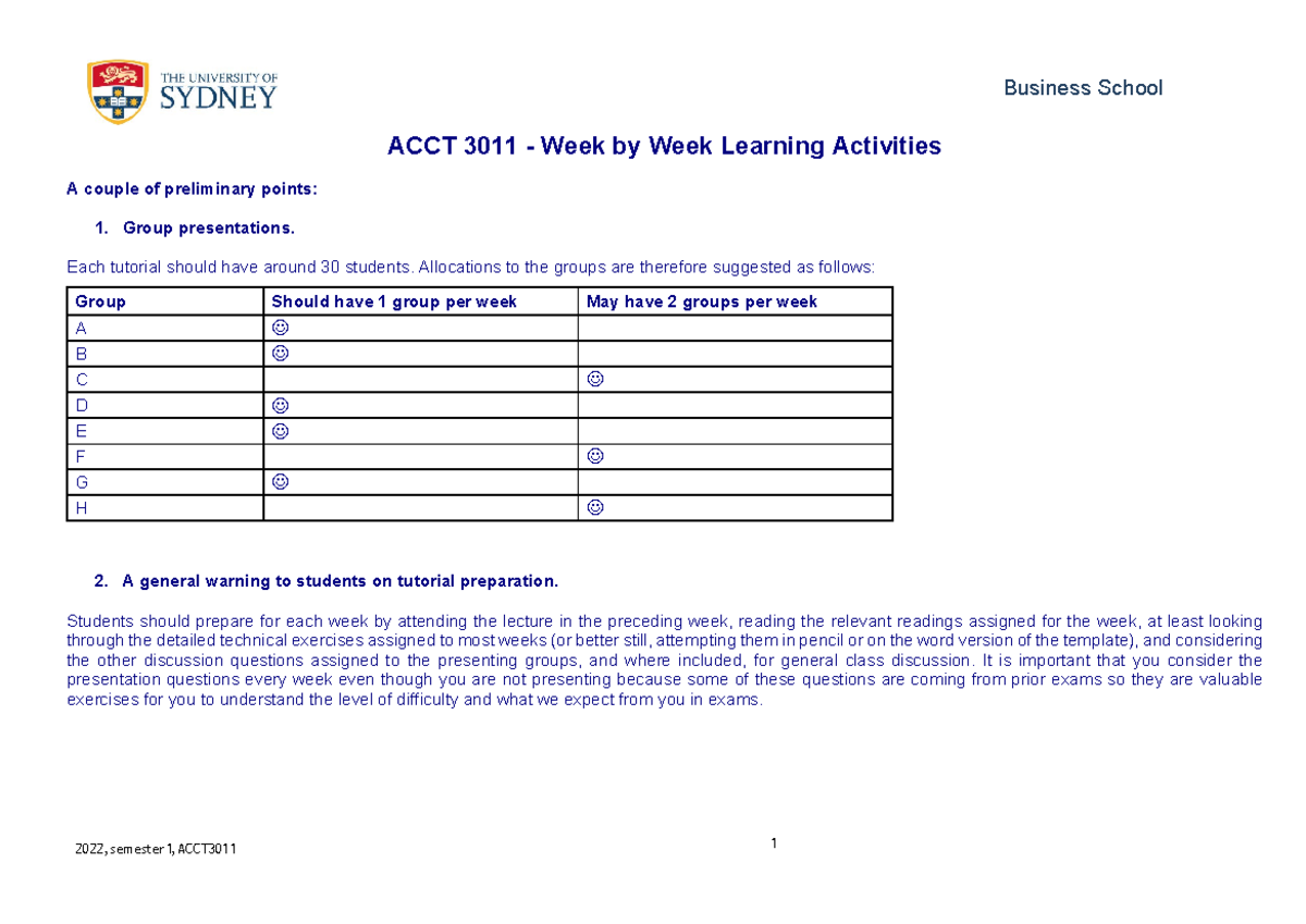 Learning Activities - Group presentations. Each tutorial should have ...