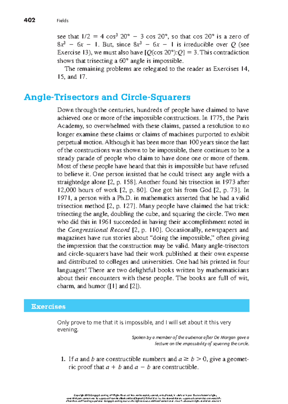 Exercises Geometric Constructions - 402 Fields see that 1/2 5 4 cos 3 ...