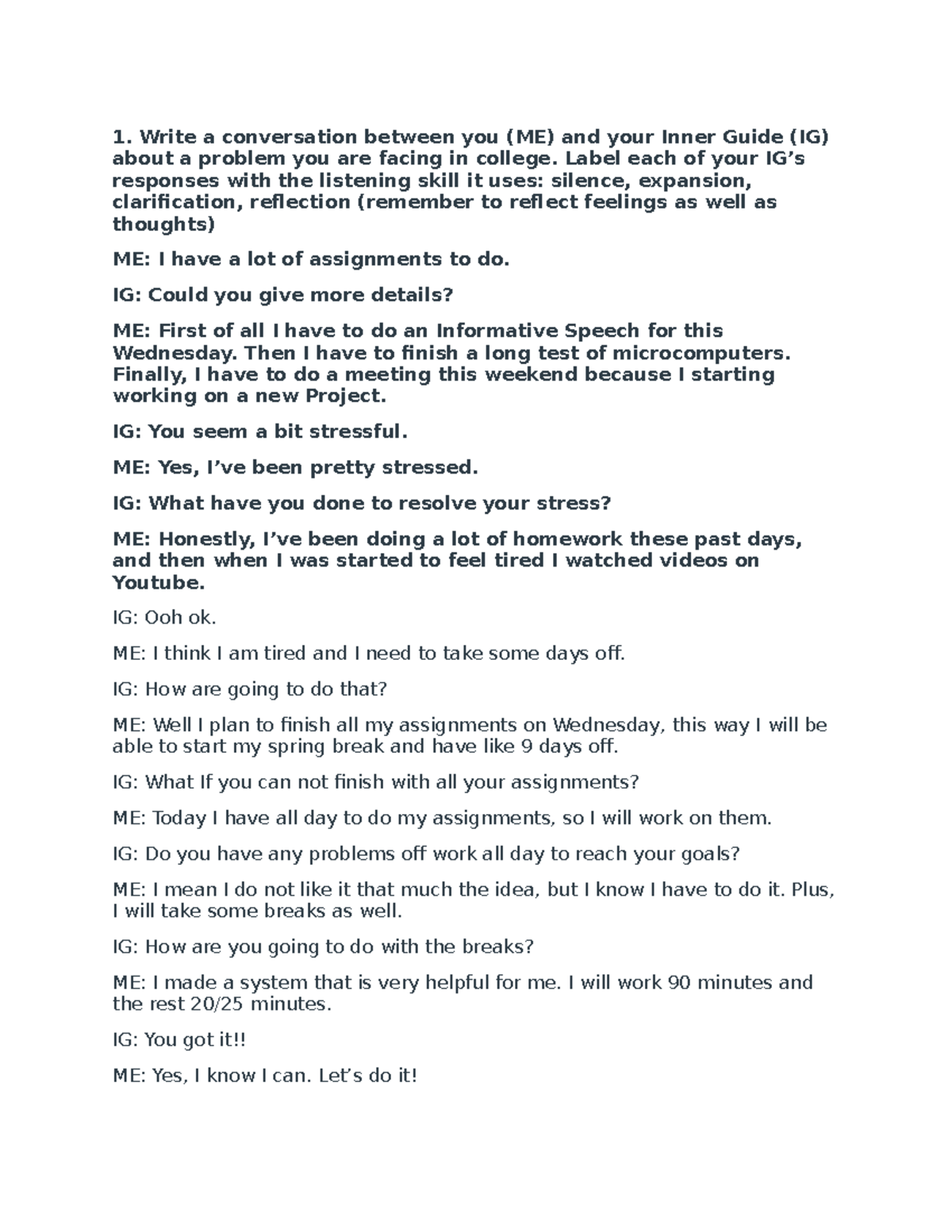 Journal Entry 17 - Write a conversation between you (ME) and your Inner ...