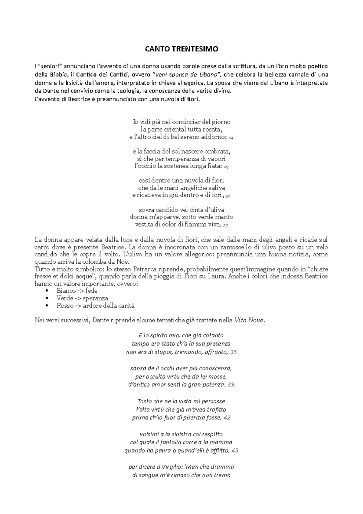 Canto - CANTO TRENTESIMO I “seniori” annunciano l’avvento di una donna ...