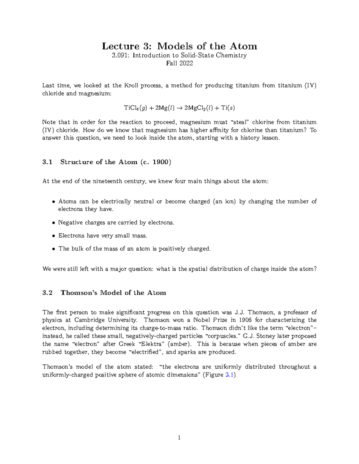 Anikeeva-LN03 - Lecture 3 of 3.091 Solid-State Chemistry Fall 2022-2023. - Lecture 3: Models of ...