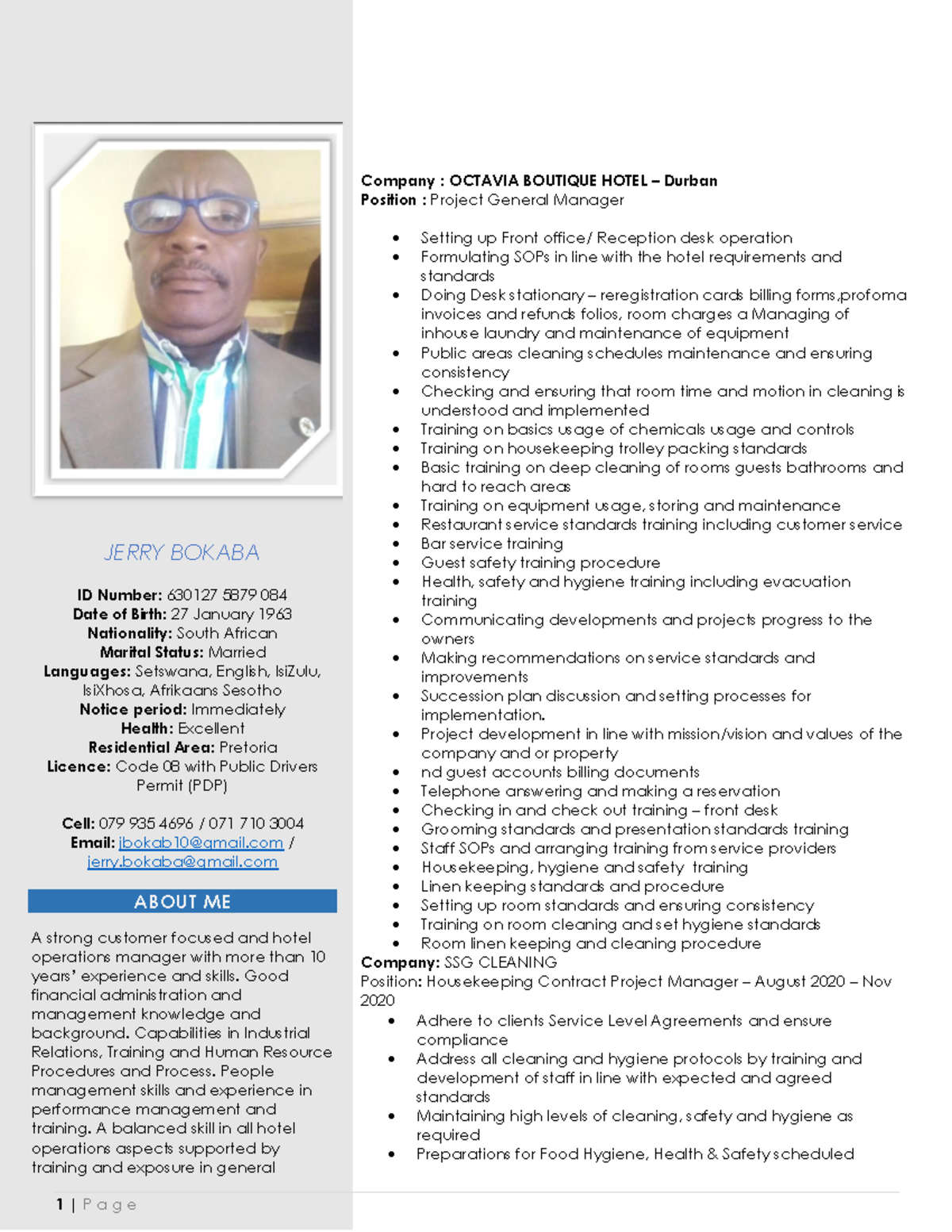 CVJerry Bokaba 2 - aadsdccxcss - JERRY BOKABA ID Number: 630127 5879 ...