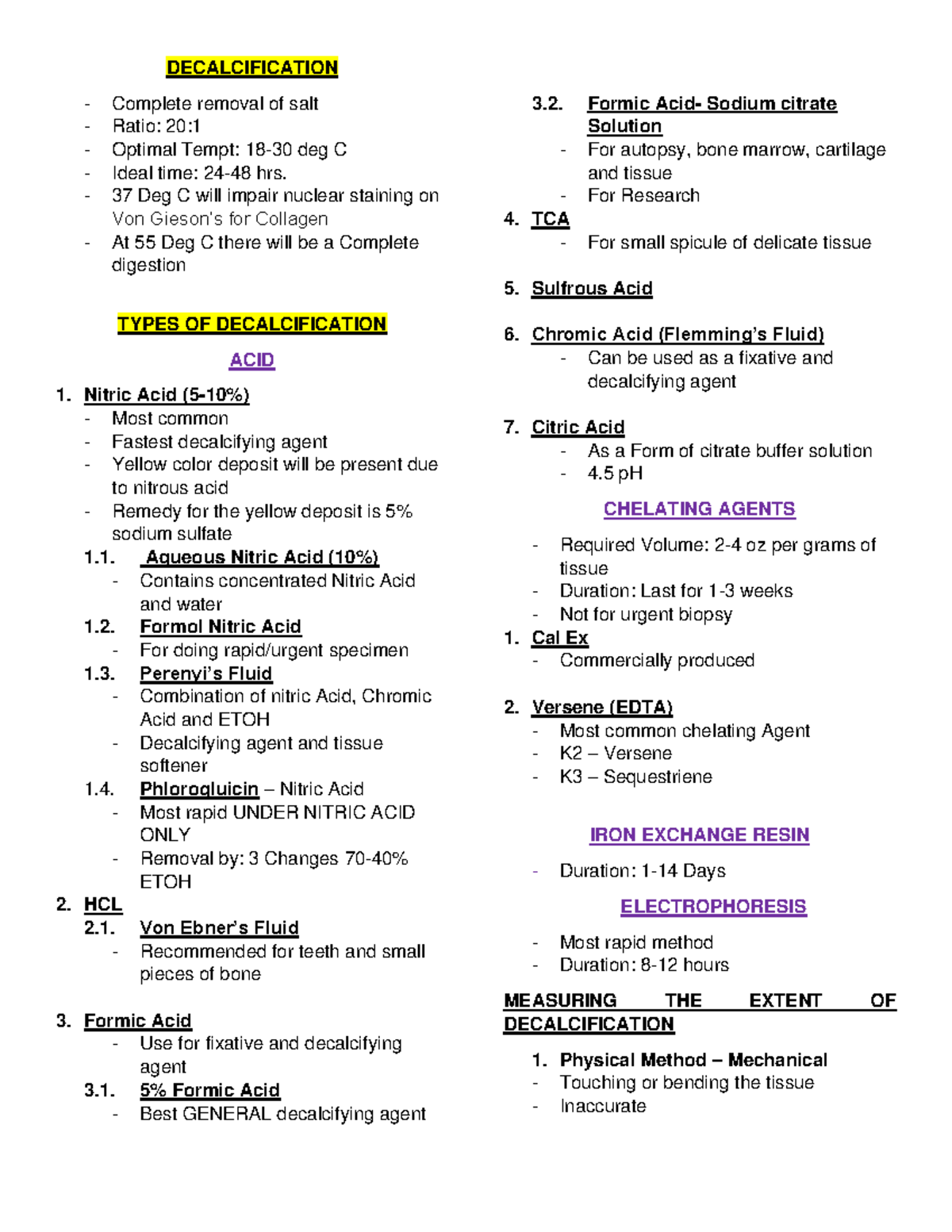 Histopathology - Decalcification - Medical Technology - Studocu
