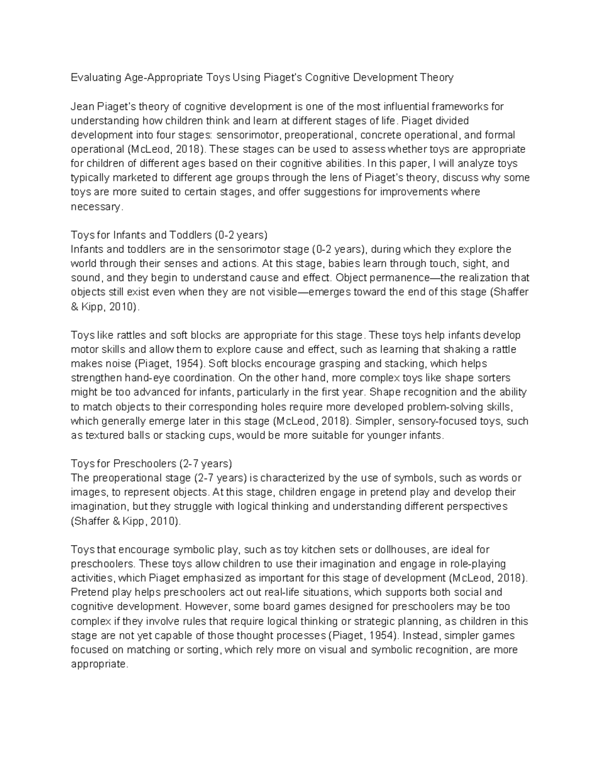 Critical Thinking 3 - Evaluating Age-Appropriate Toys Using Piaget’s ...