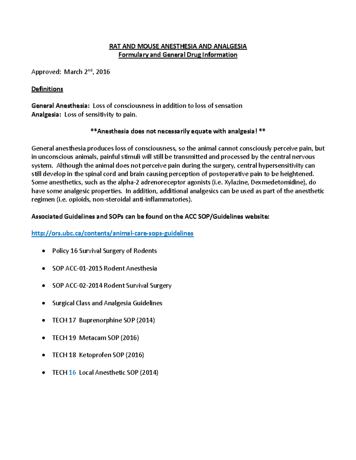 Guideline - Rodent Anesthesia Analgesia Formulary (2016 ) - RAT AND ...