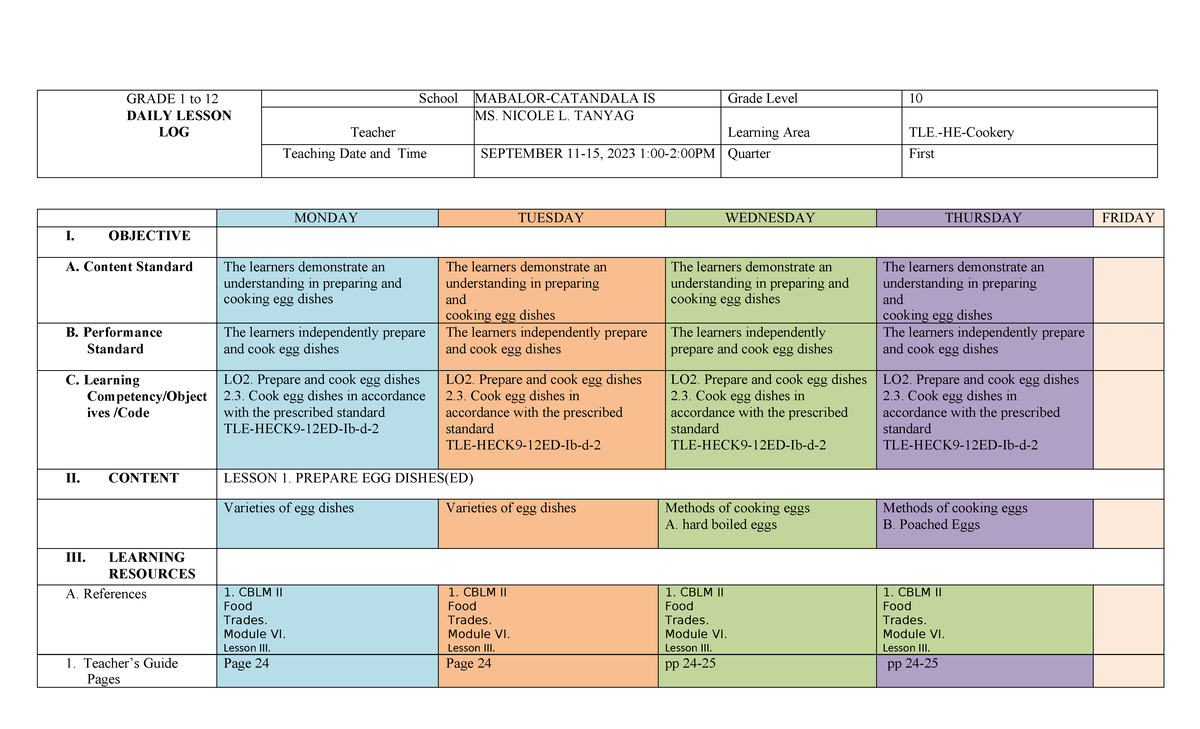Week 3 - GRADE 1 to 12 DAILY LESSON LOG School MABALOR-CATANDALA IS ...