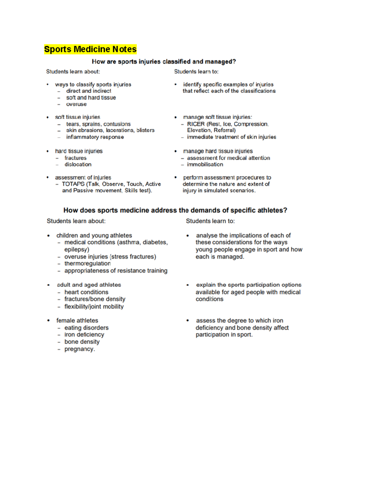 Sports Medicine Notes - They include: tears, such as ligament sprains ...