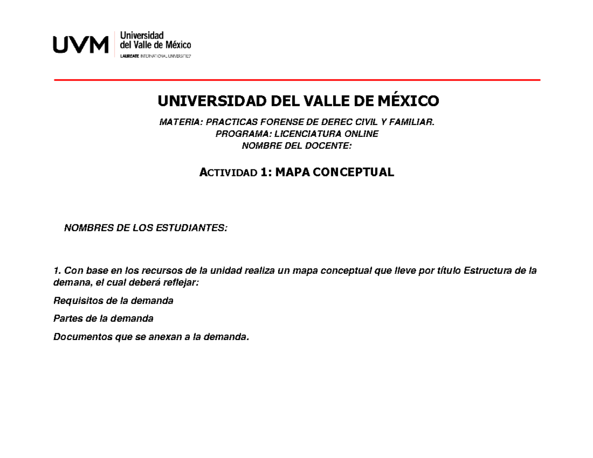 A1 mapa conceptual - UNIVERSIDAD DEL VALLE DE M.. MATERIA: PRACTICAS FORENSE DE DEREC CIVIL Y ...