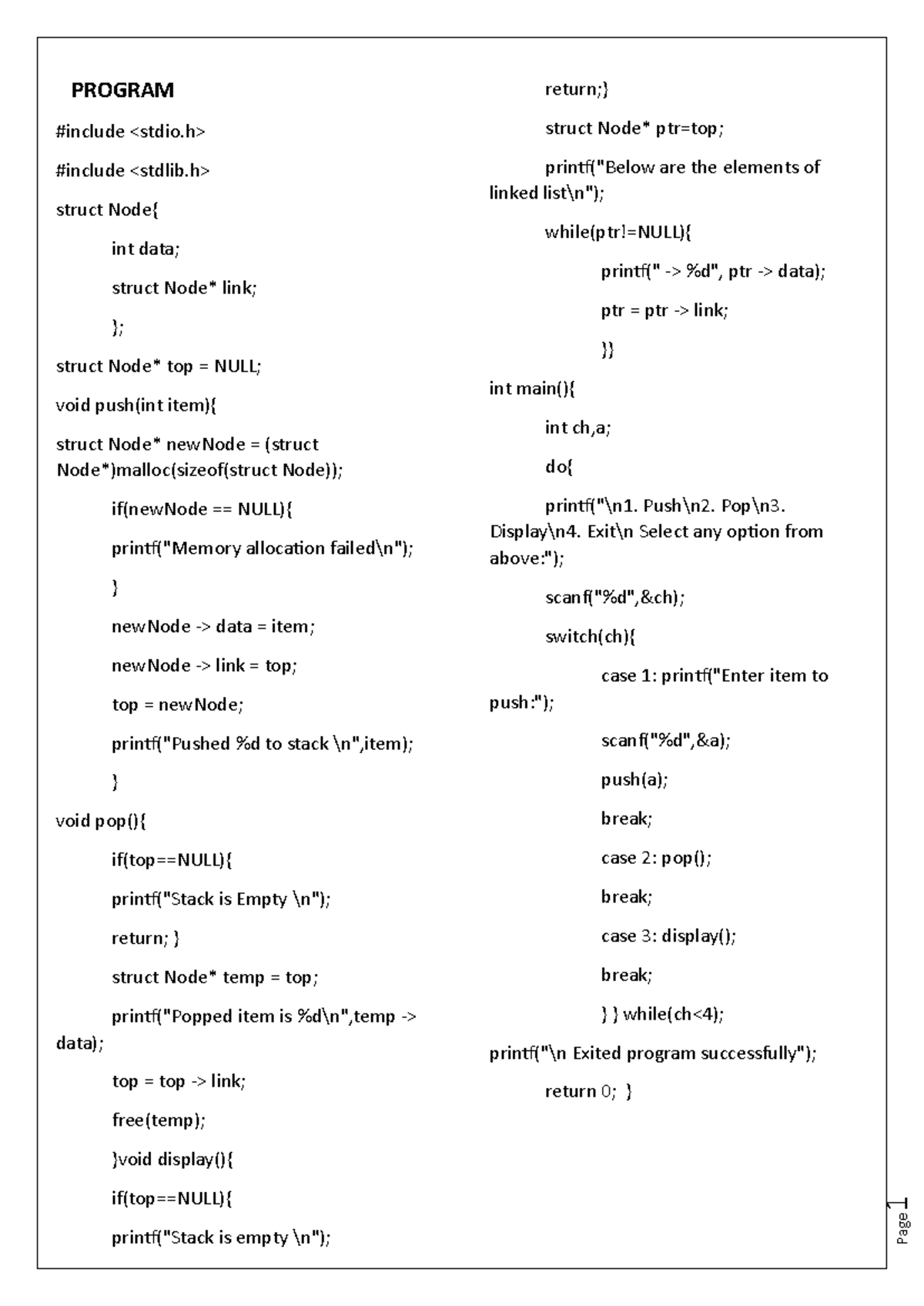 Stackl,QL - Program - 1 PROGRAM #include #include struct Node{ int - Studocu