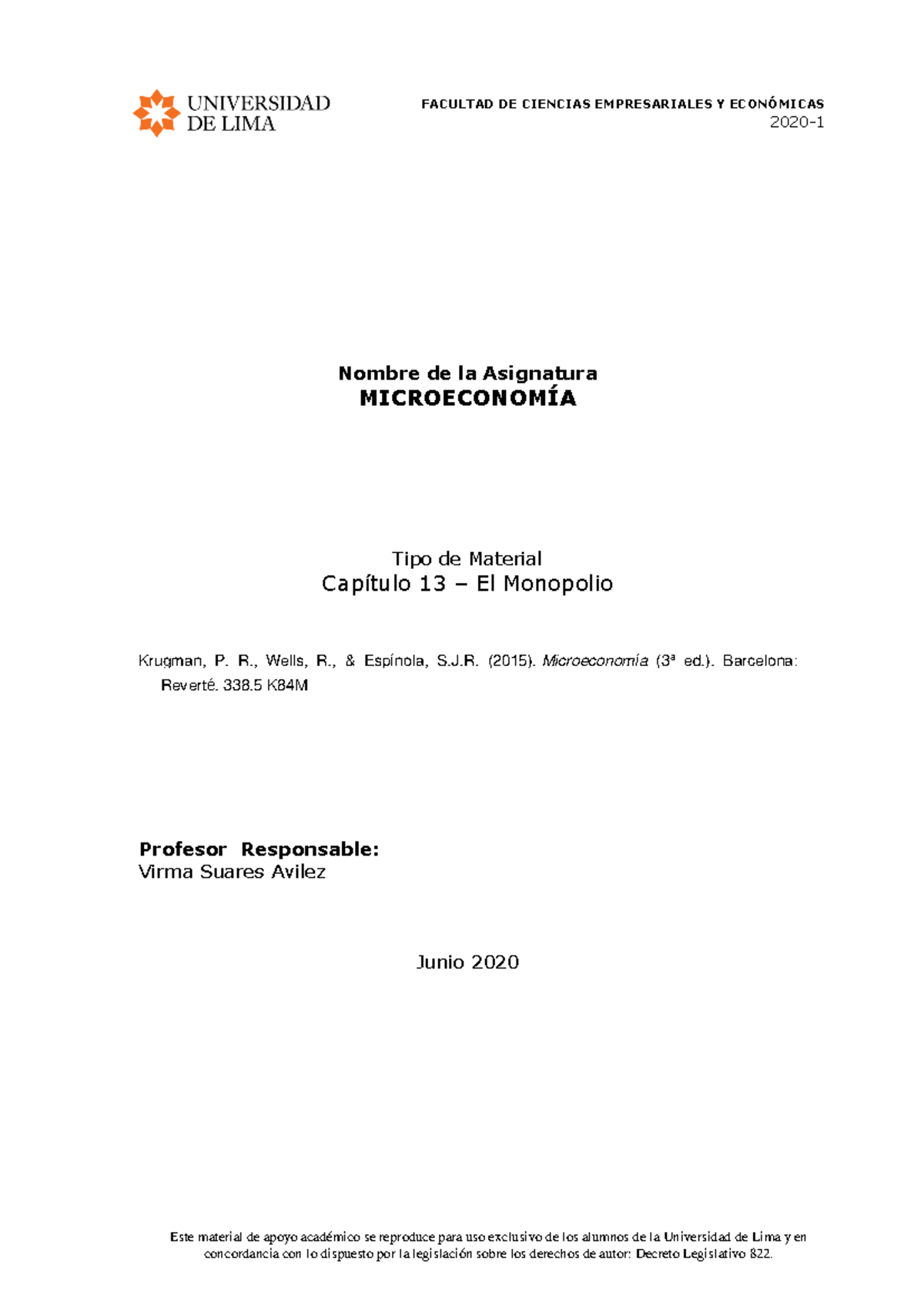 Capítulo 13 Krugman El Monopolio - Este material de apoyo académico se reproduce para uso ...