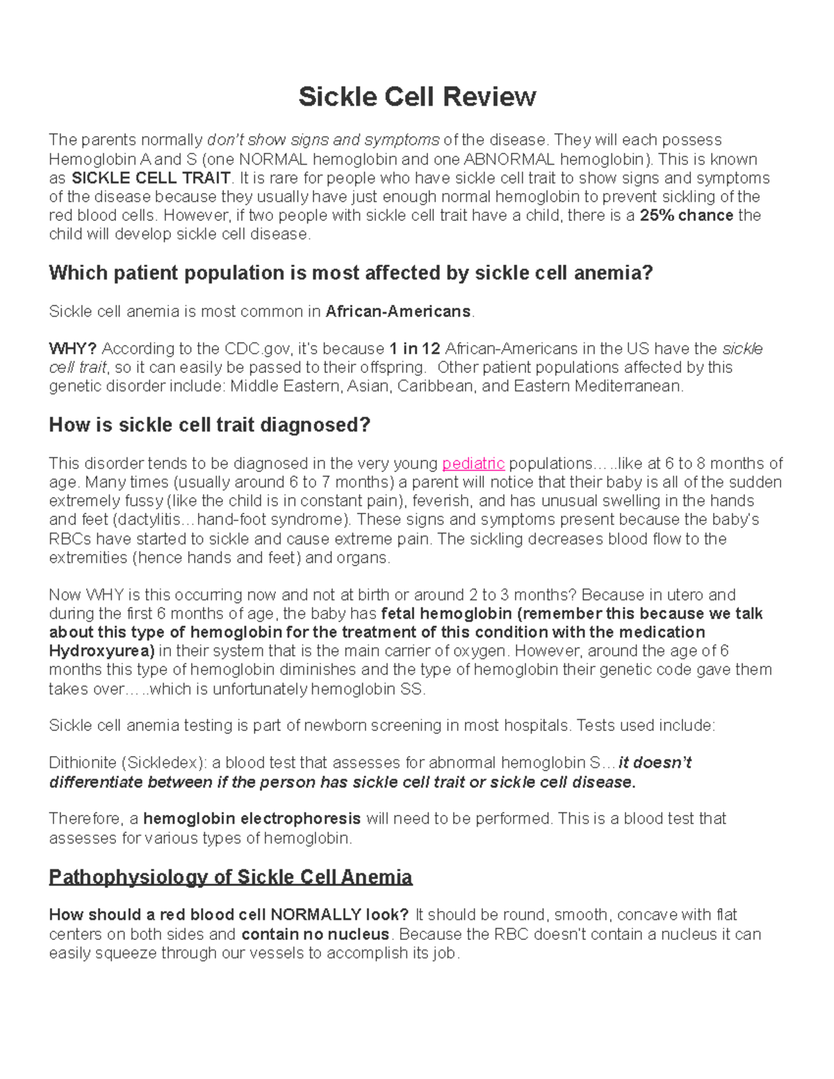 Sickle Cell review - Sickle Cell Review The parents normally don’t show ...