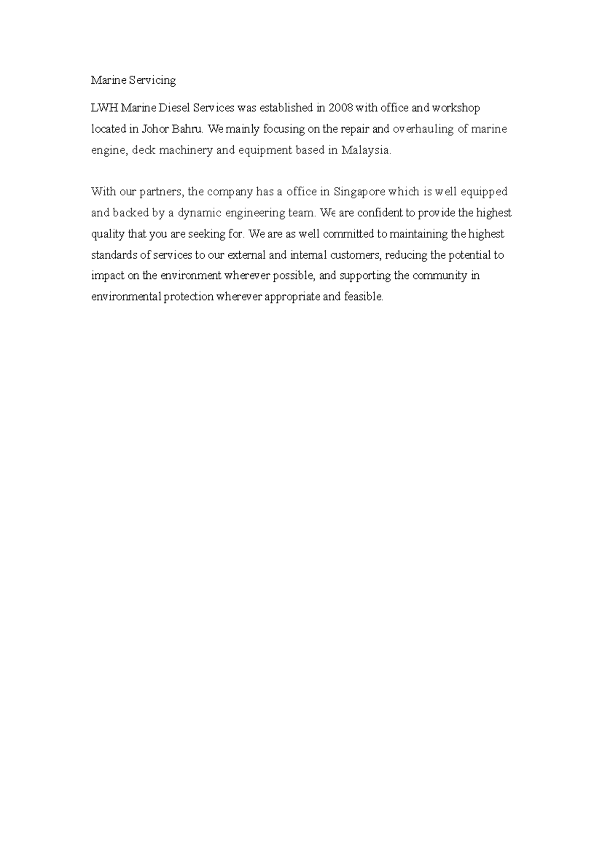 Marine Servicing company example - GEK2049 - NUS - StuDocu