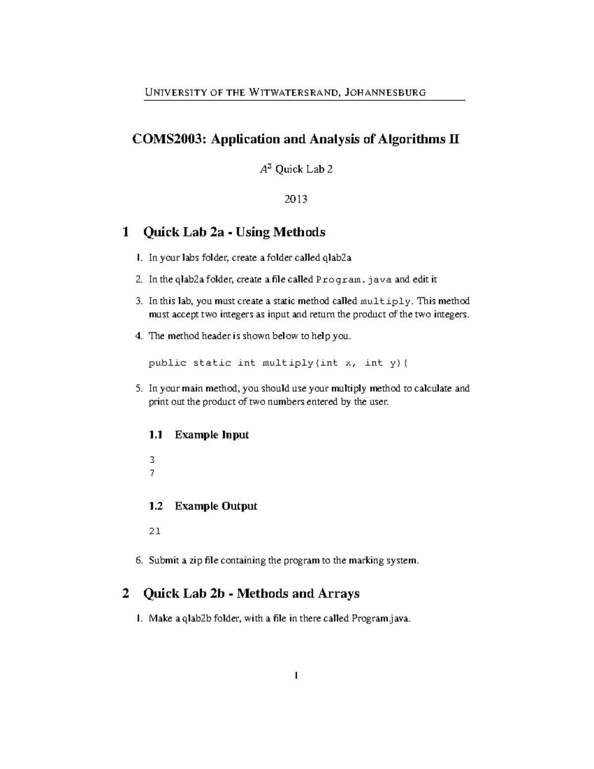 Qlab2 - U NIVERSITY OF THE W ITWATERSRAND , J OHANNESBURG COMS2003 ...