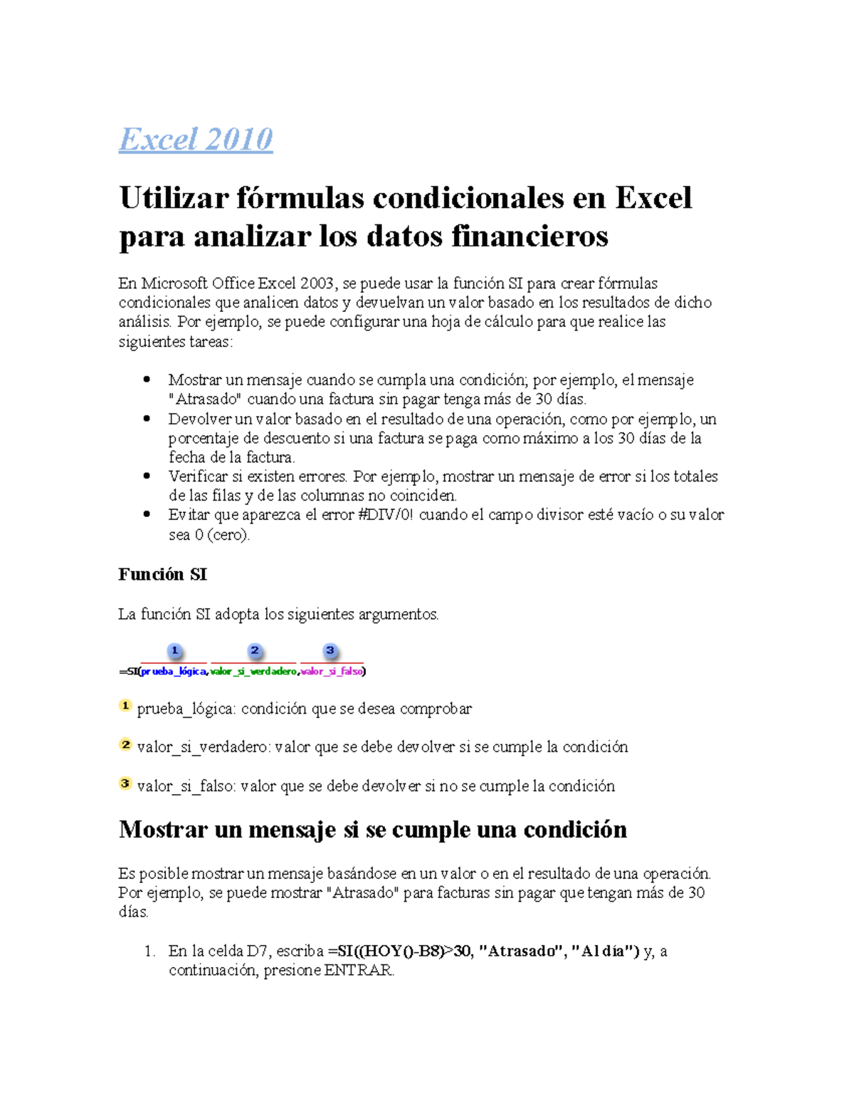Curso de funciones condicionales Excel 2010 - Excel 2010 Utilizar ...