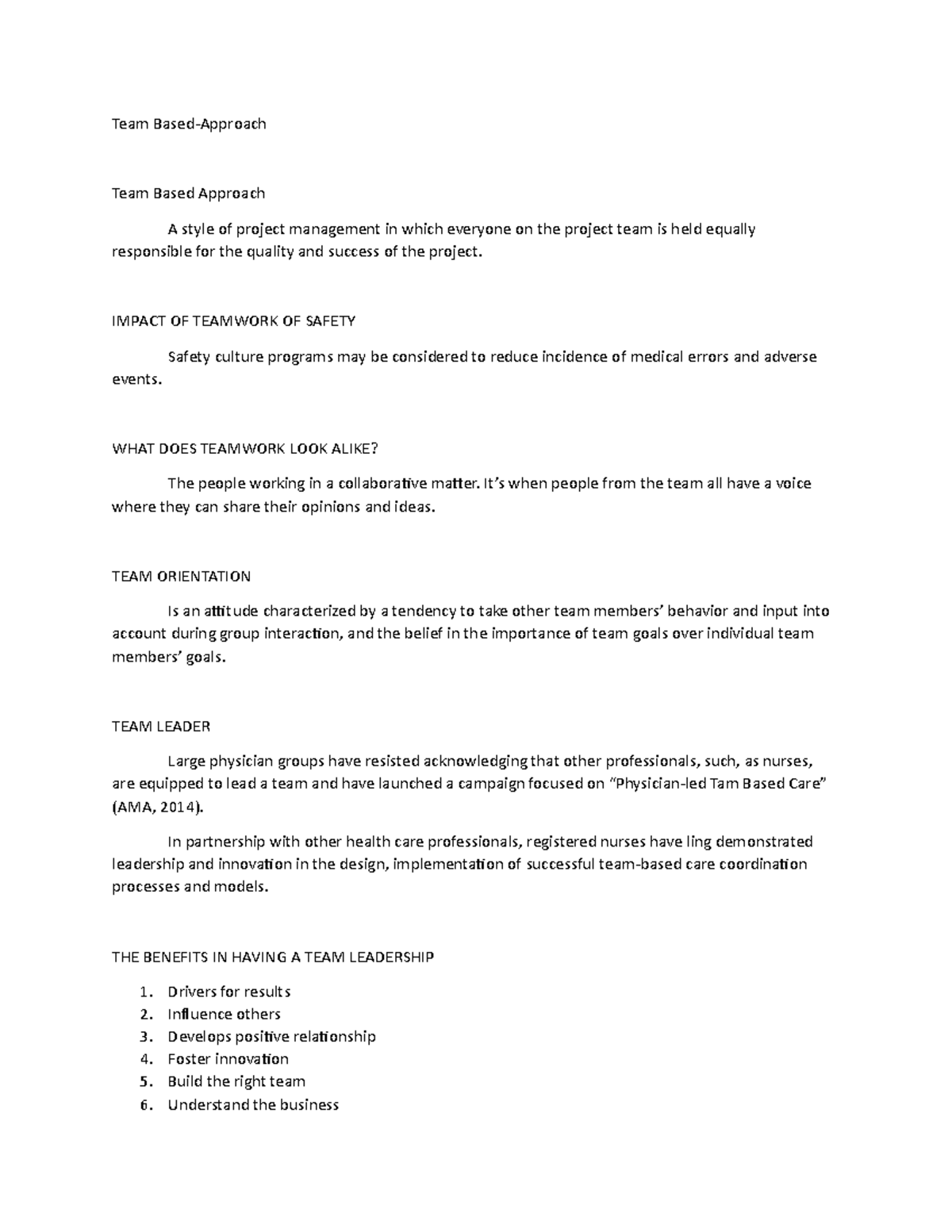 Team Based Approach - HEALTH EDUCATION - Team Based-Approach Team Based ...