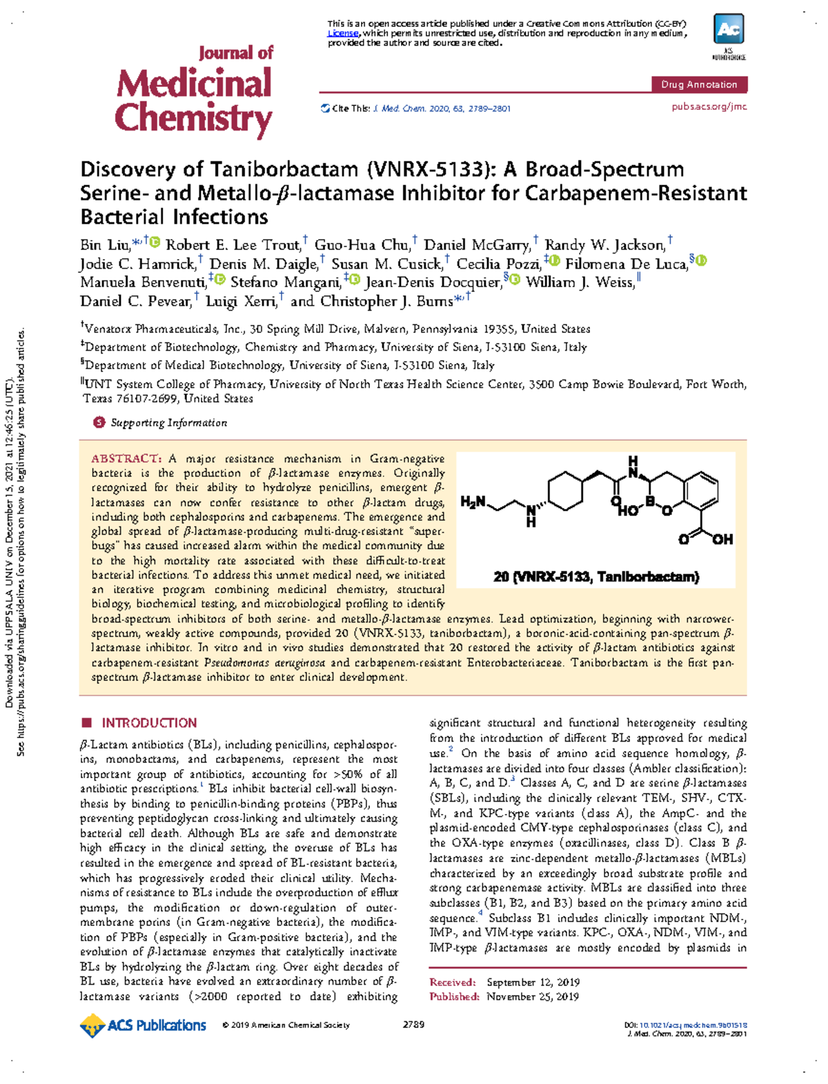 Puff - medical chemistry - Discovery of Taniborbactam (VNRX-5133): A ...