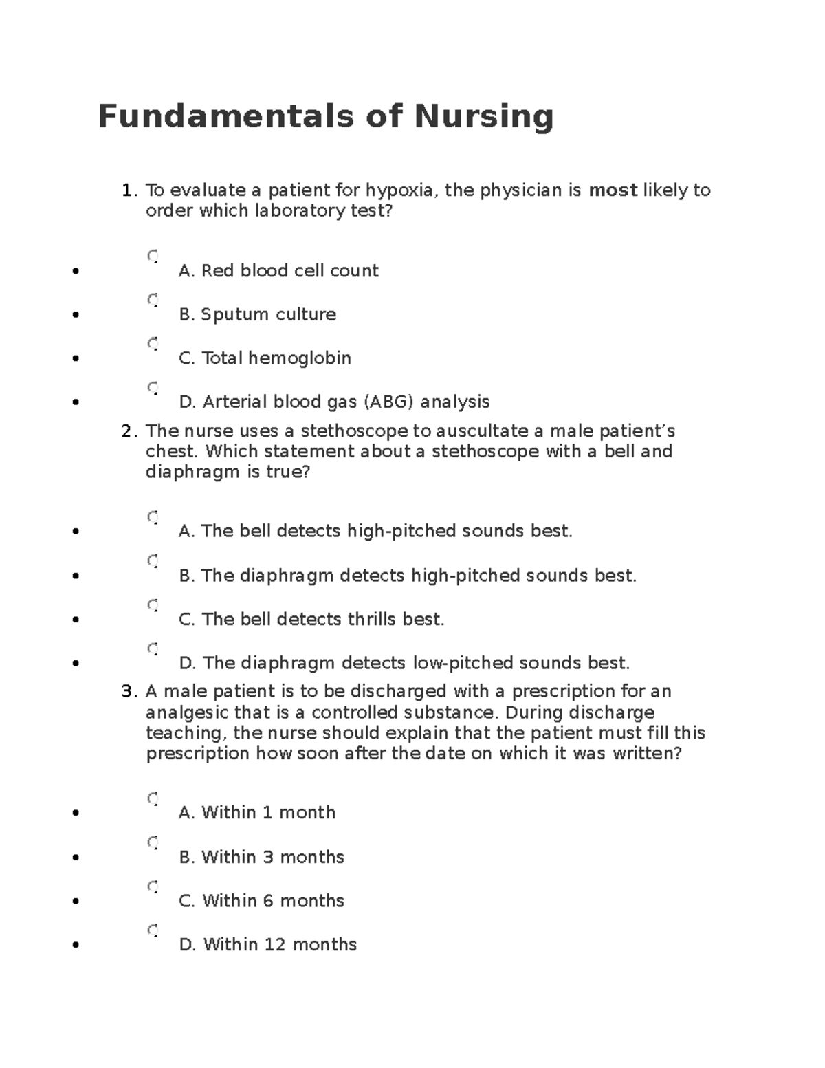 QUIZ 5 - SHORT QUIZZES FOR NURSING - Fundamentals of Nursing To ...