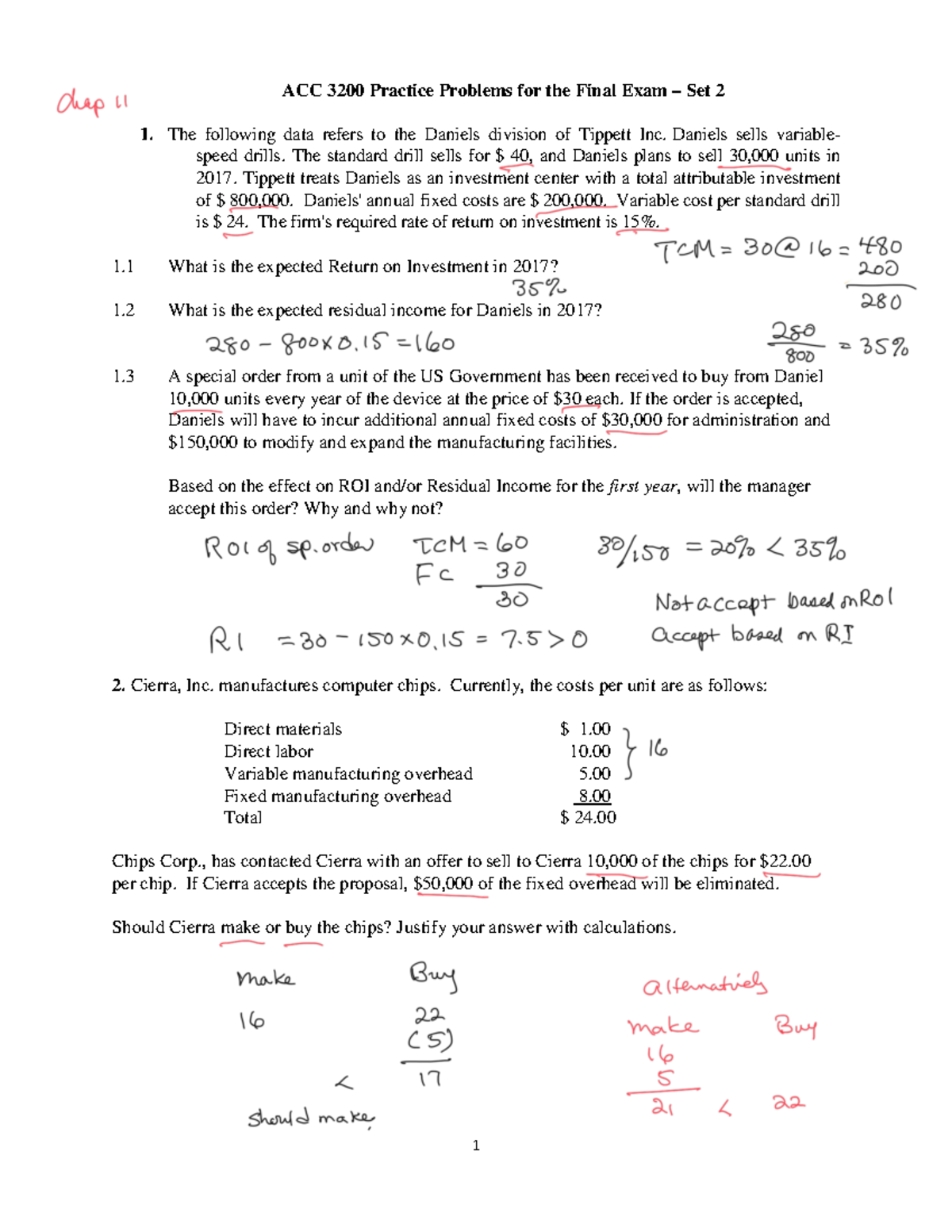 Practice Final Set 2 2024 solutions - ACC 3200 Practice Problems for ...