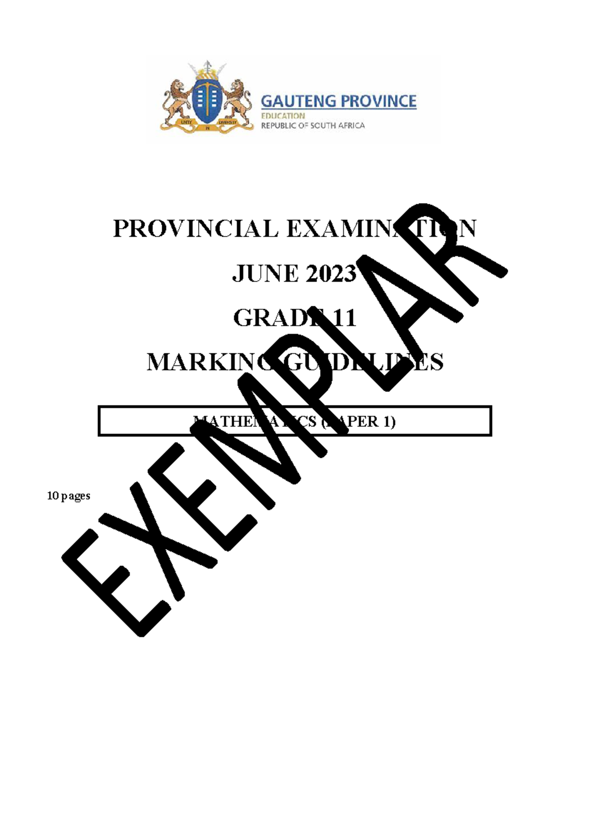 Gr 11 Math P1 (English) June 2023 Possible Answers - PROVINCIAL ...