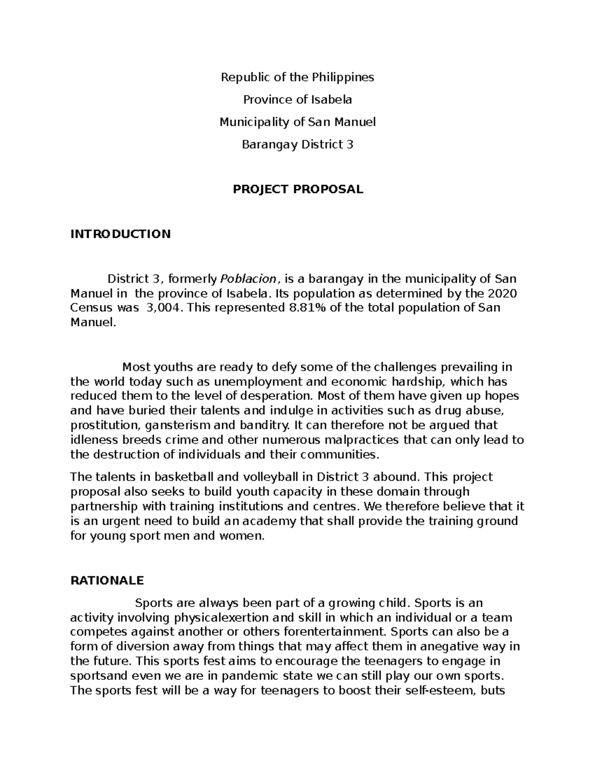 Project Proposal - Ang papel na ito ay isang prosal paper - Republic of ...