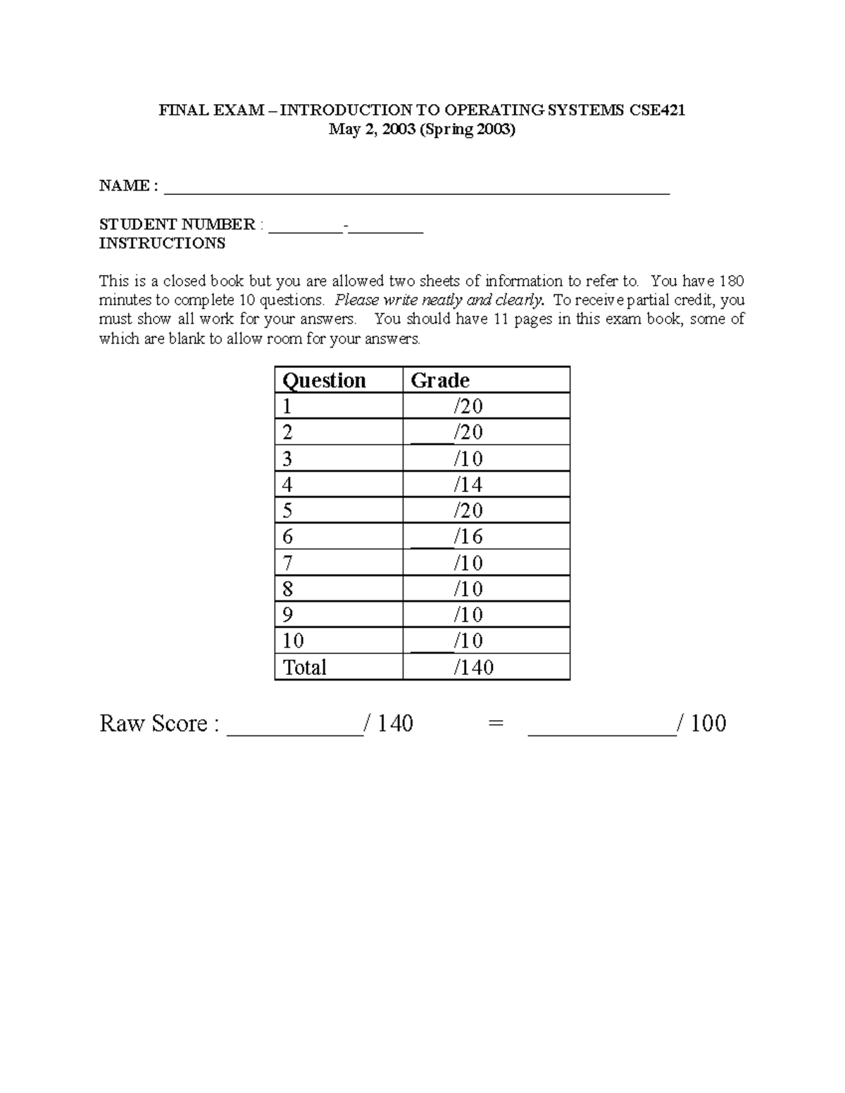 FINAL EXAM 14 September, questions and answers - FINAL EXAM ...