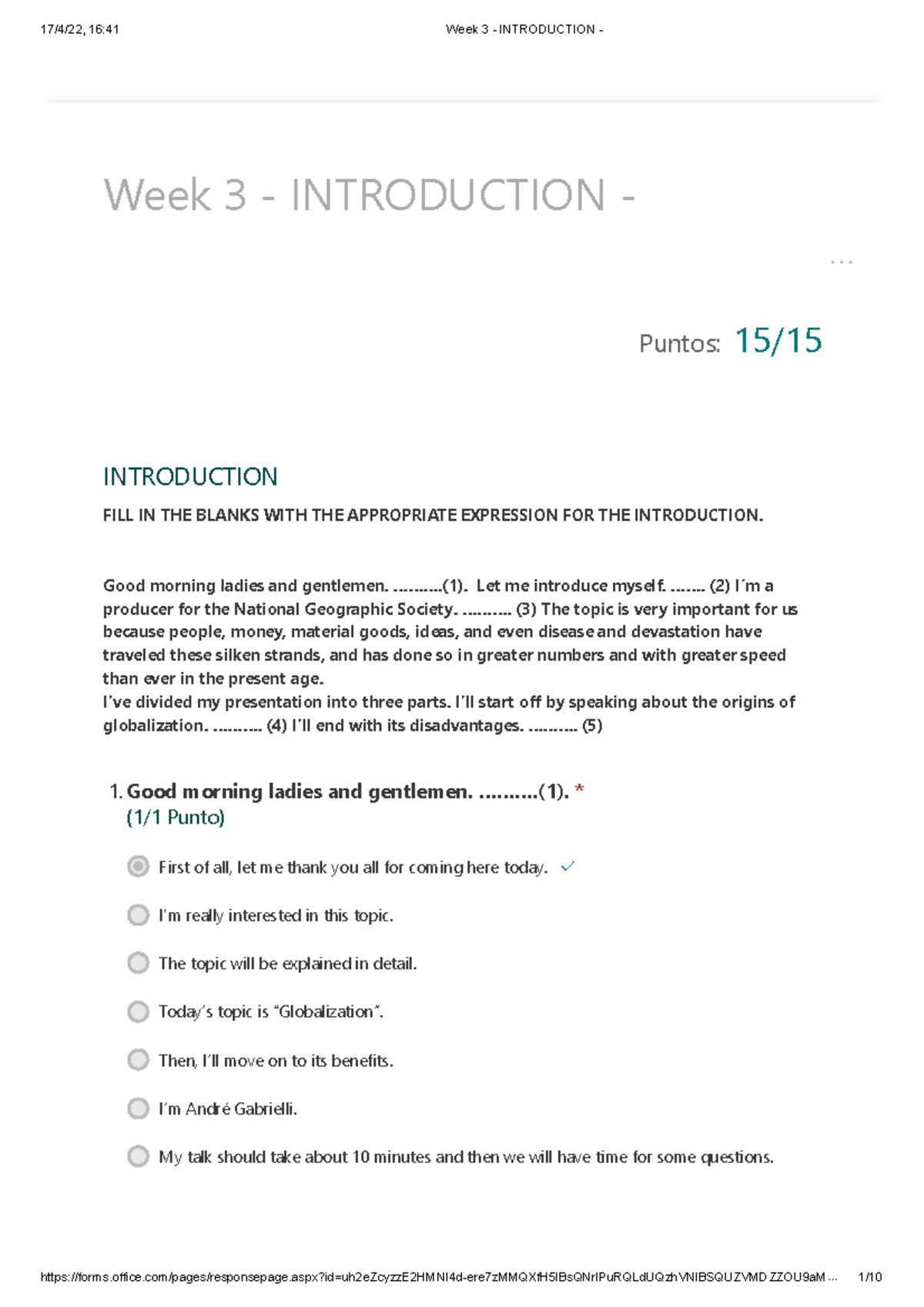 Actividad 2-Week 3 - Introduction-(Forms) - Puntos: 15/ Week 3 ...