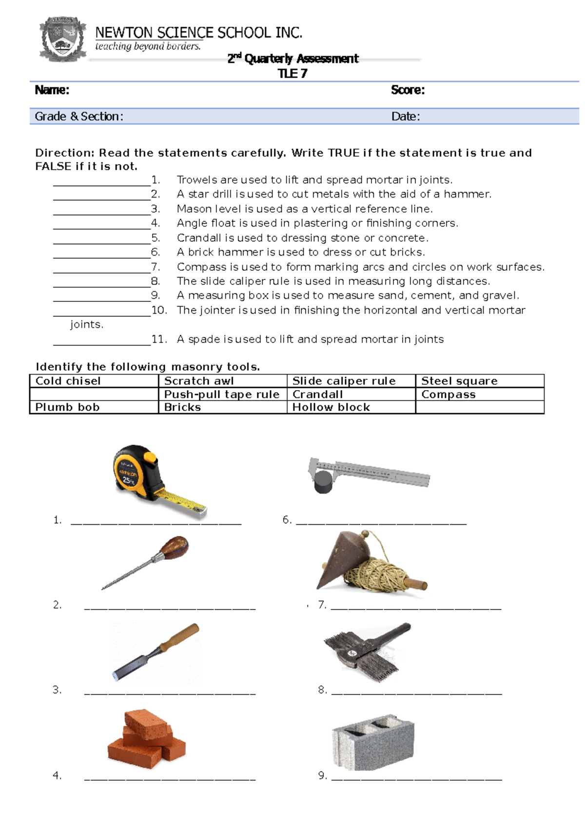TLE 7 2ND Quarterly Examination 2023 - 2 nd Quarterly Assessment TLE 7 ...