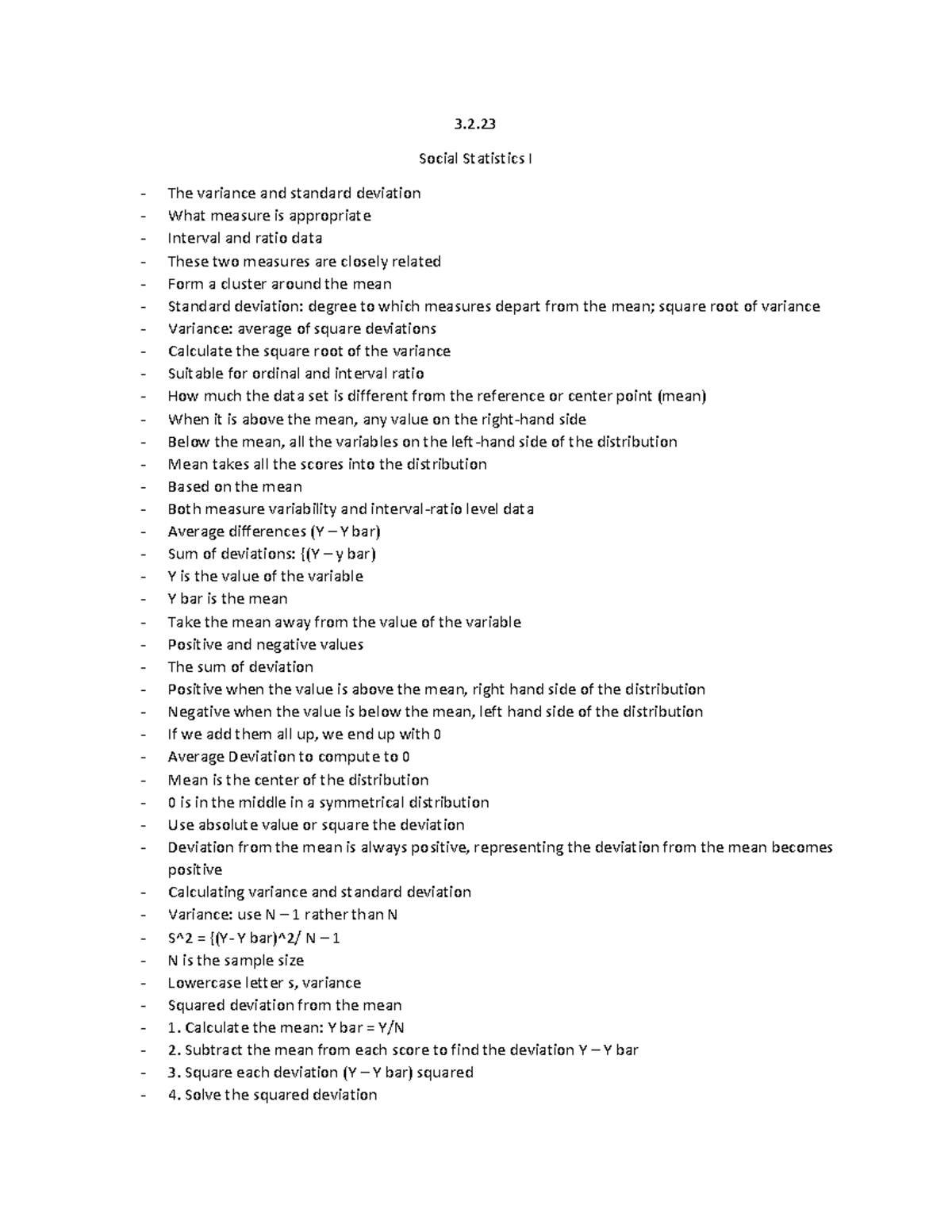 Social Statistics Notes - 3. Social Statistics I The variance and ...