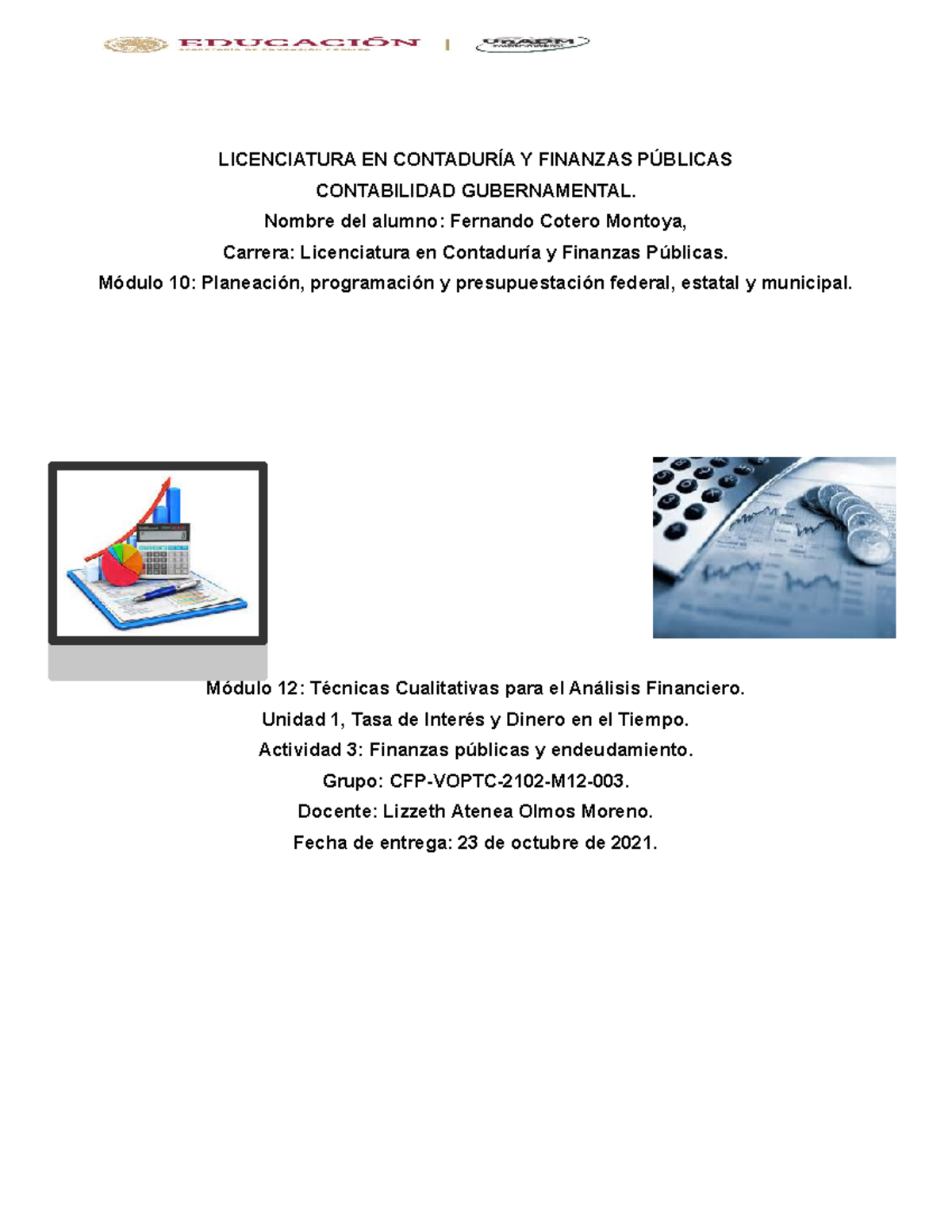 M12 U1 A3 Cotero MF - Tareas del modulo correspondiente - LICENCIATURA ...