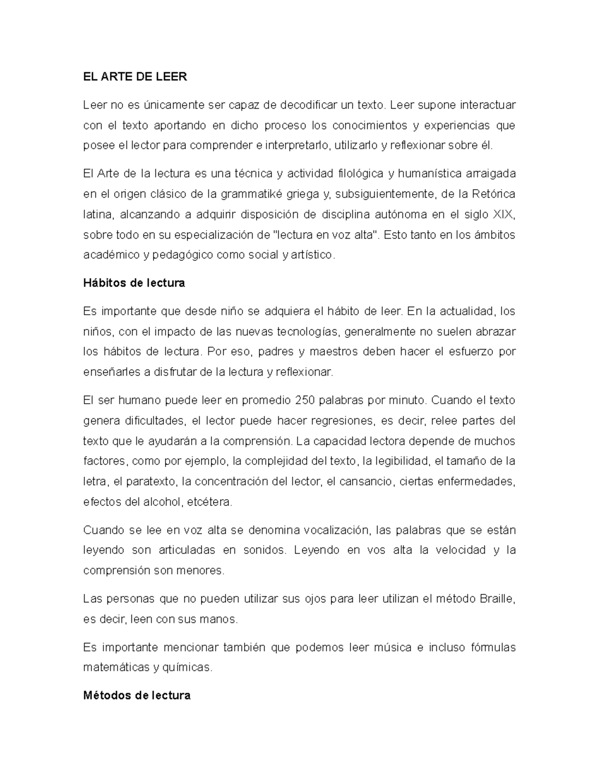 EL ARTE DE LEER - EL ARTE DE LEER - EL ARTE DE LEER Leer no es ...