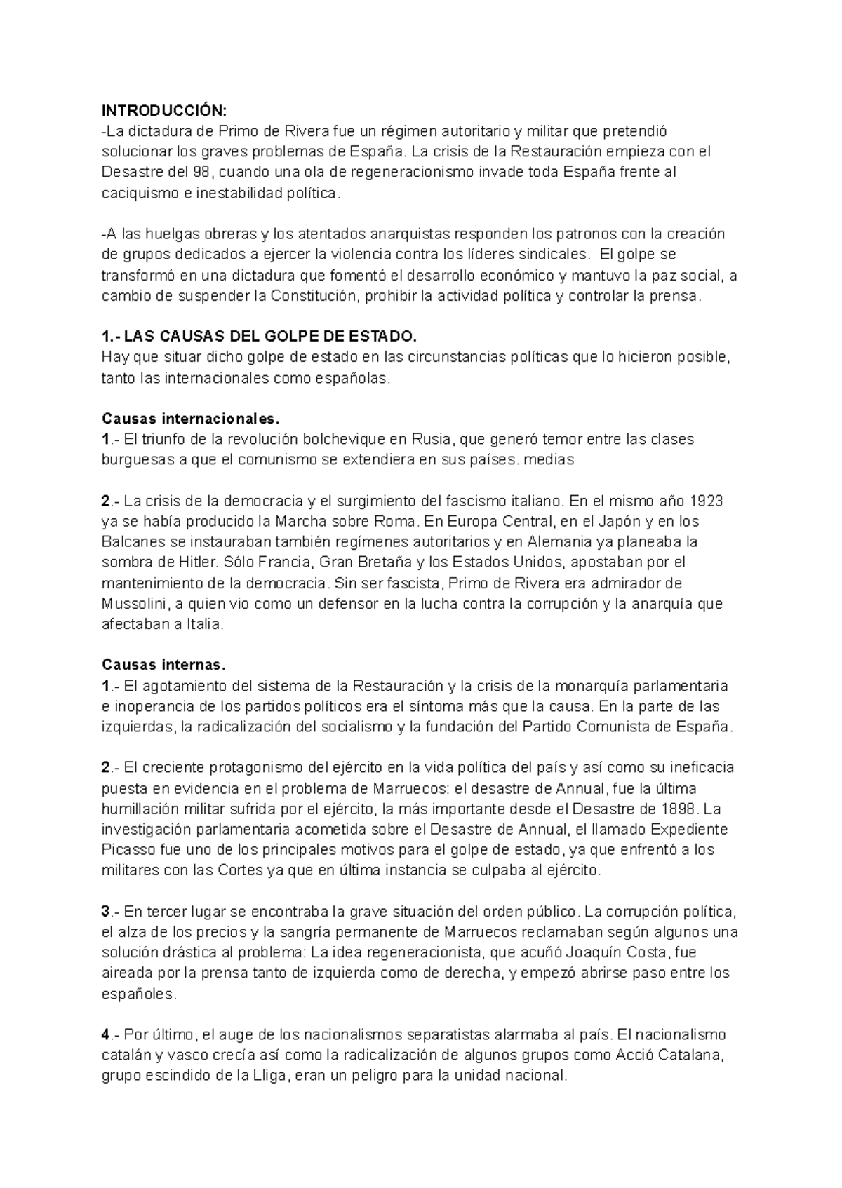 MI Resumen DEL Primo - xccxc - INTRODUCCIÓN: -La dictadura de Primo de ...