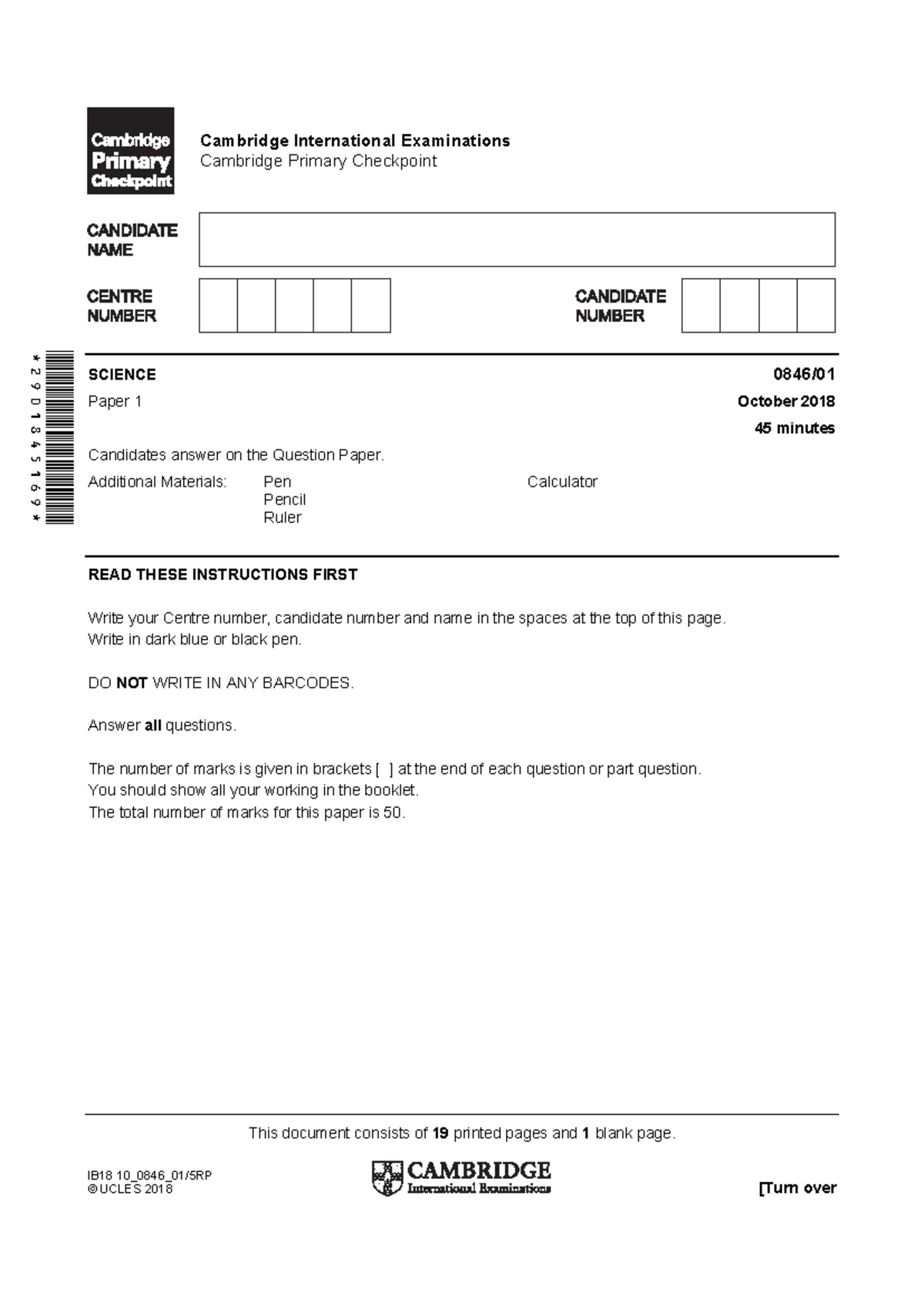 Science Paper 1 oct 2018 Pri - This document consists of 19 printed ...