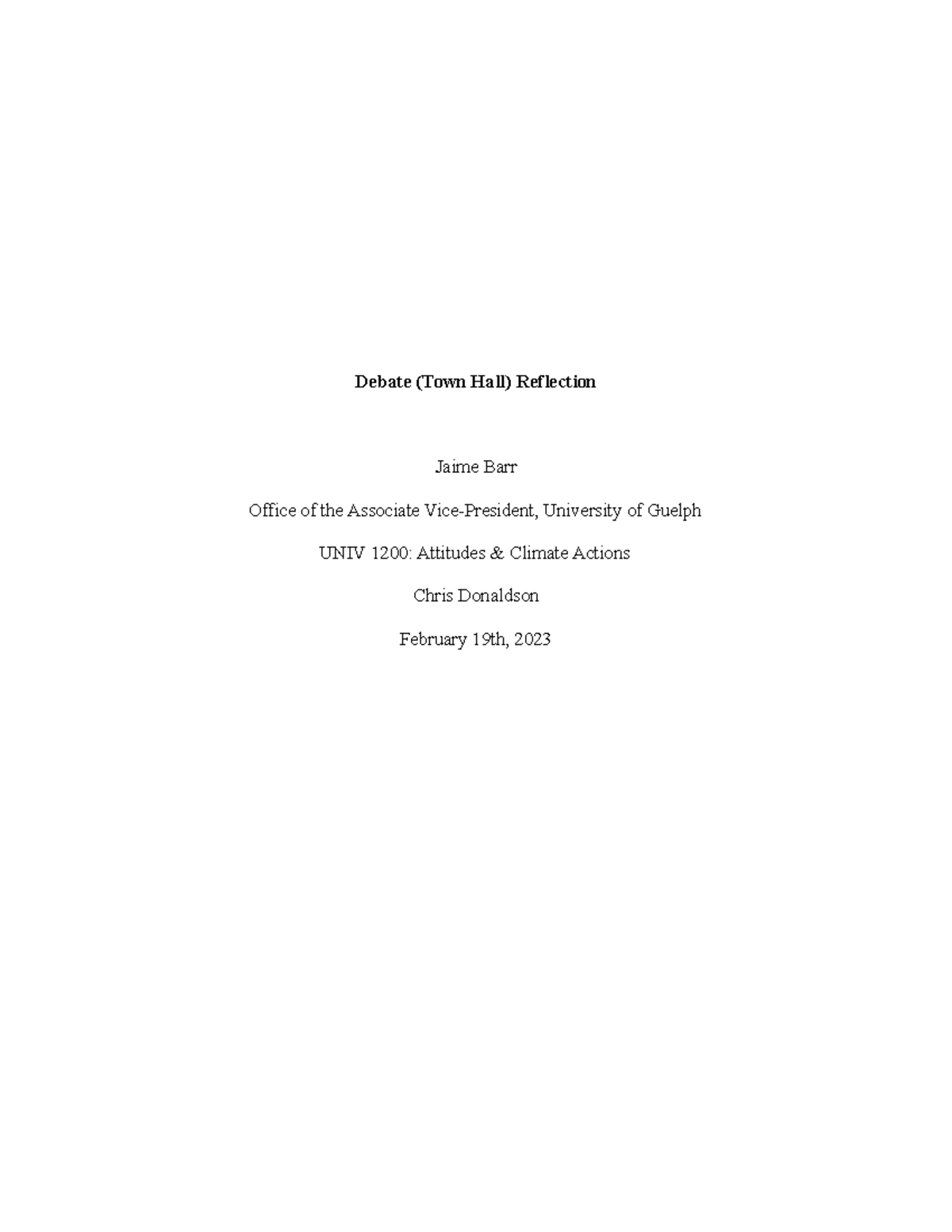 Debate Reflection - Debate (Town Hall) Reflection Jaime Barr Office of ...