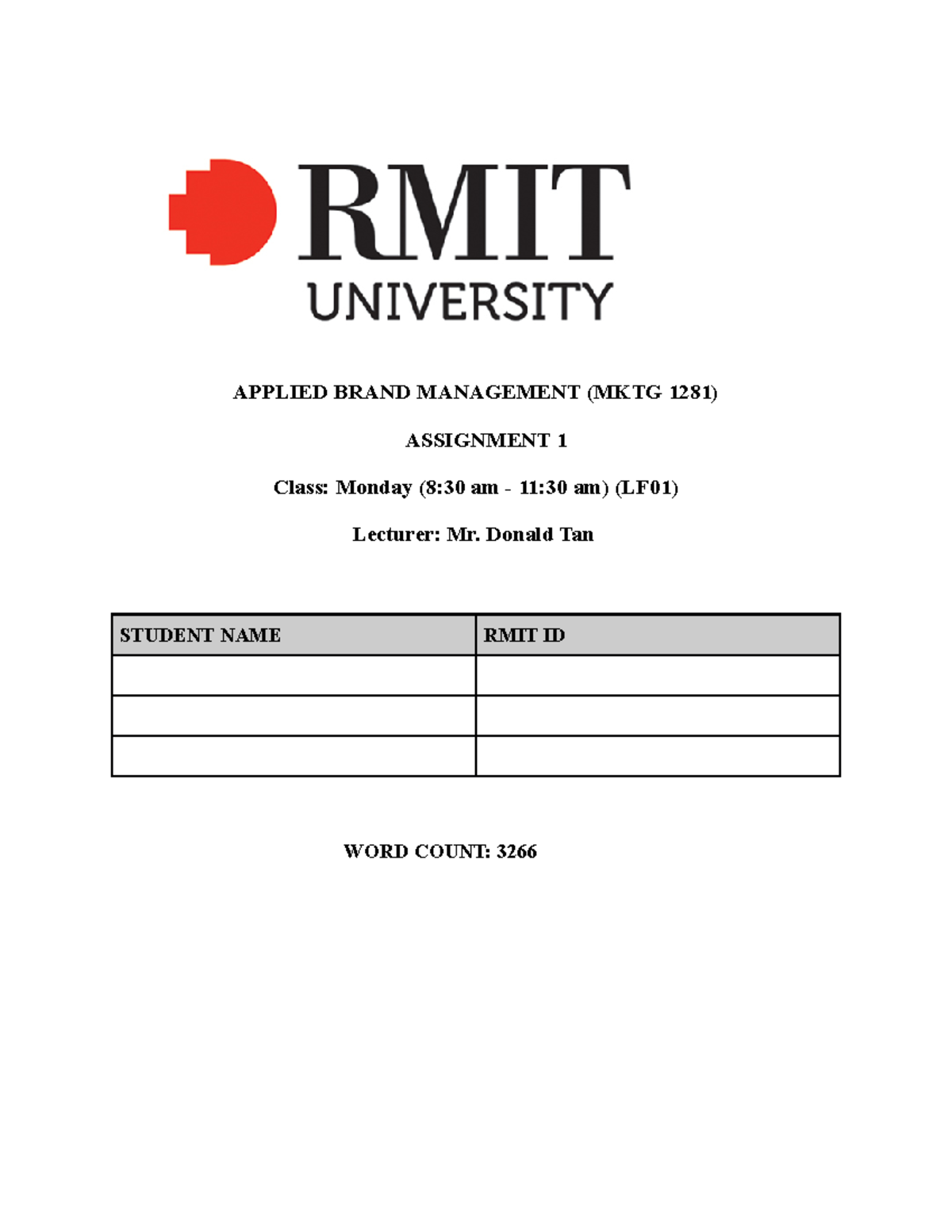 ABM A1 - Distinction Report - APPLIED BRAND MANAGEMENT (MKTG 1281 ...