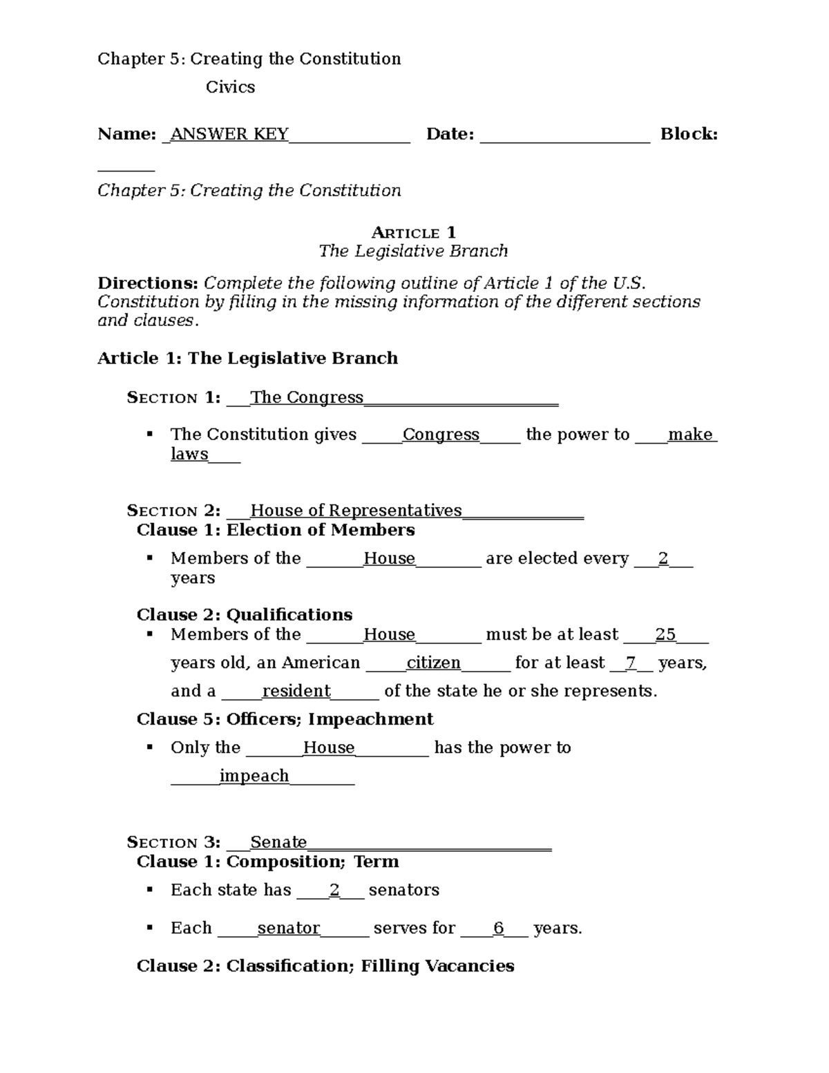 Const.Art.Key 2 - Zero bitchs - Civics Name: ANSWER KEY______________ Date ...