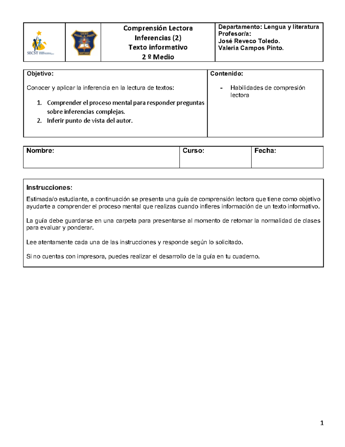 Lectura Inferencial - Comprensión Lectora Inferencias (2) Texto ...