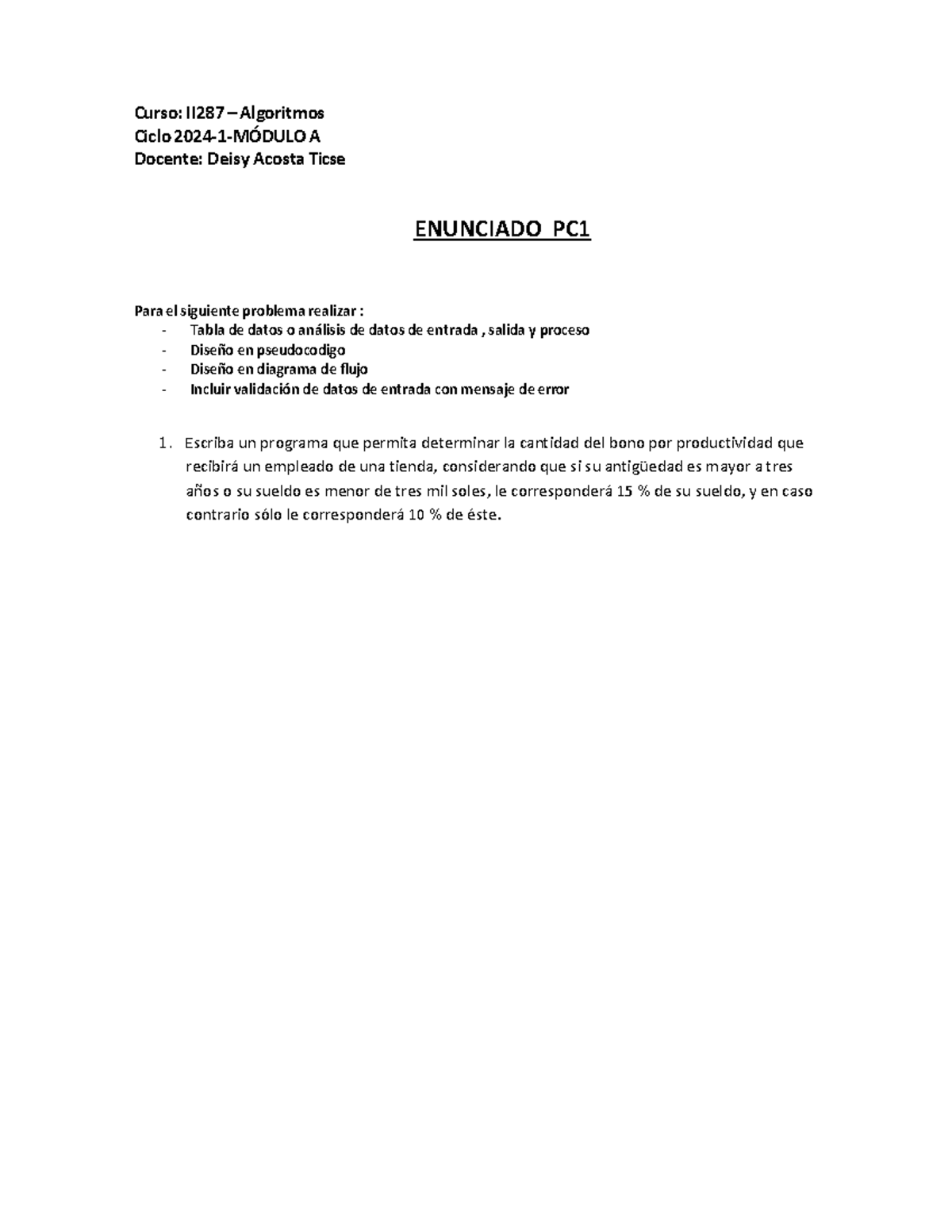 Control 12024 - Curso: II287 – Algoritmos Ciclo 2024-1-MÓDULO A Docente ...