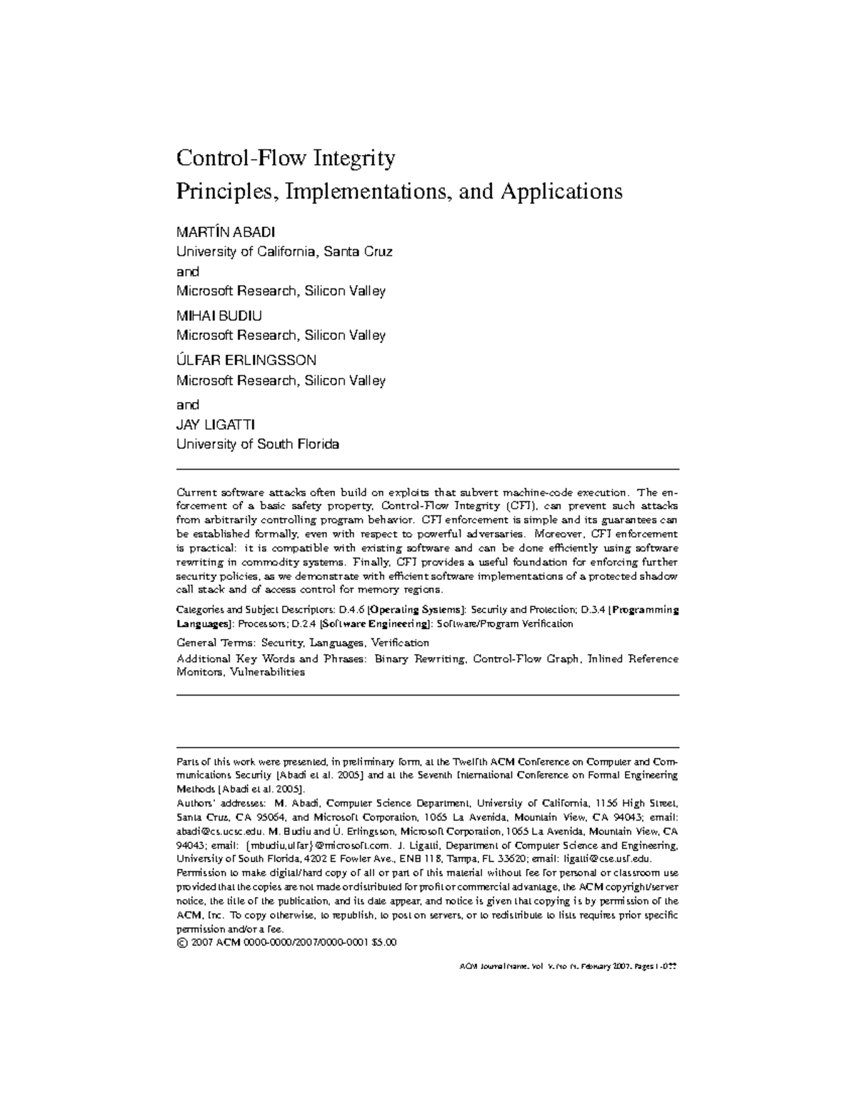 Cfi-tissec-revised - security - Control-Flow Integrity Principles ...