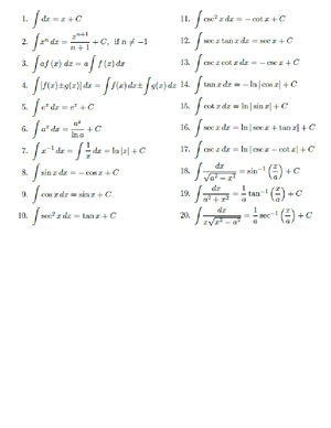 Integration-1 - Integration Formulas - Basic calculus - Studocu
