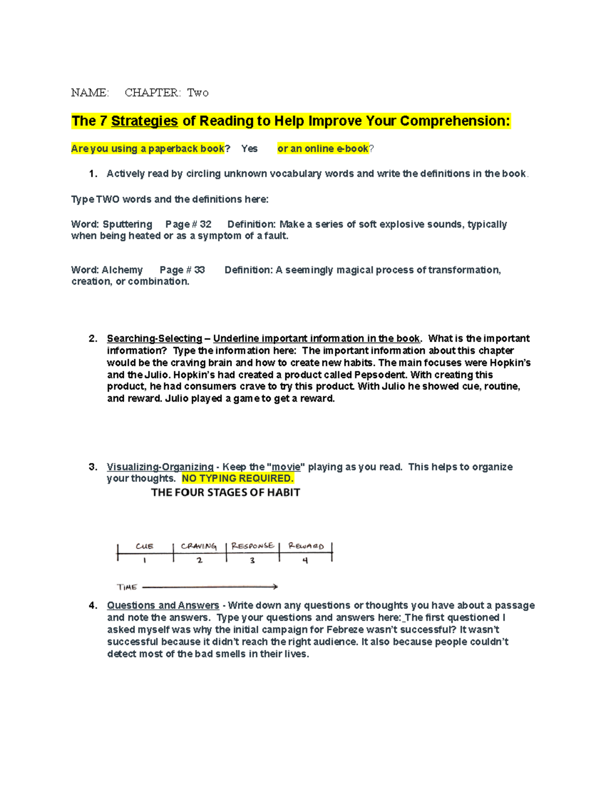 Active Reading 7 Stratgies New Worksheet - NAME: CHAPTER: Two The 7 ...