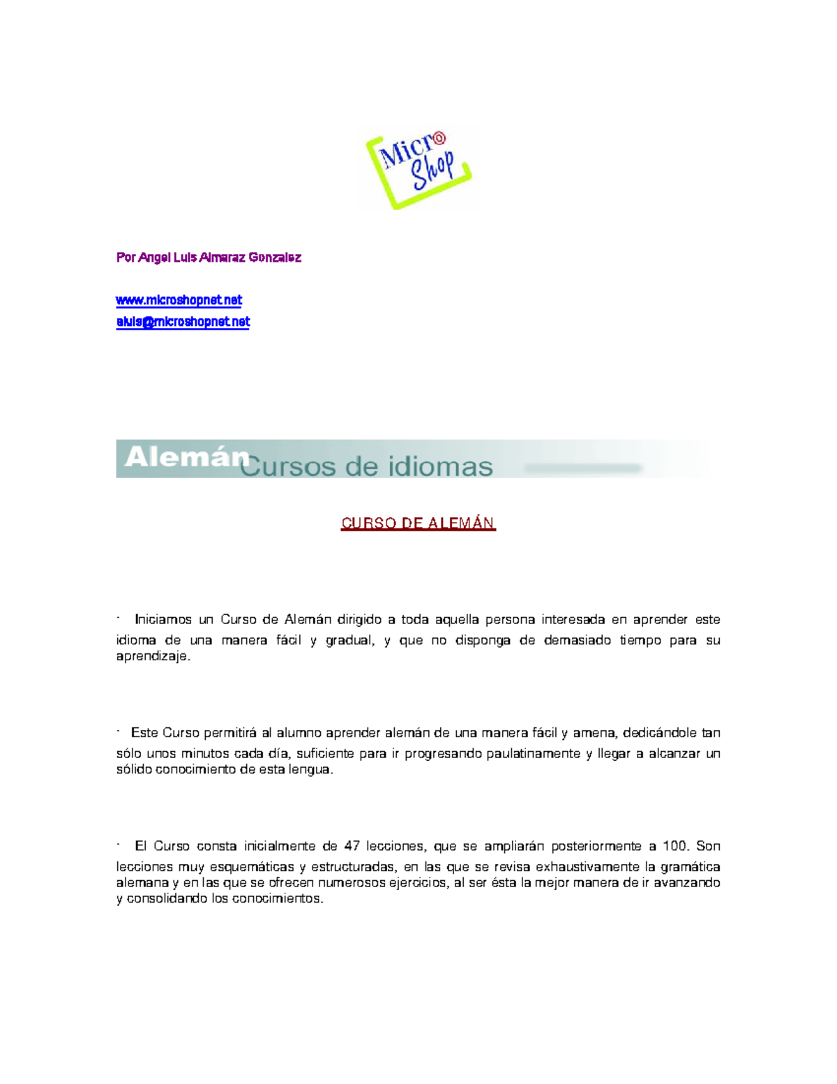 Curso De Aleman 47 Lecciones - Por Angel Luis Almaraz Gonzalez w ww.microshopnet aluis ...