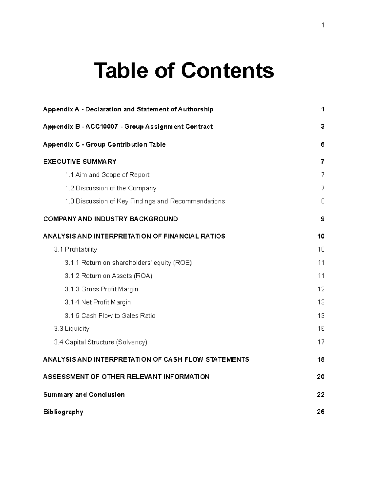 ACC10007 Group Assignment 2022 - Table of Contents Appendix A ...