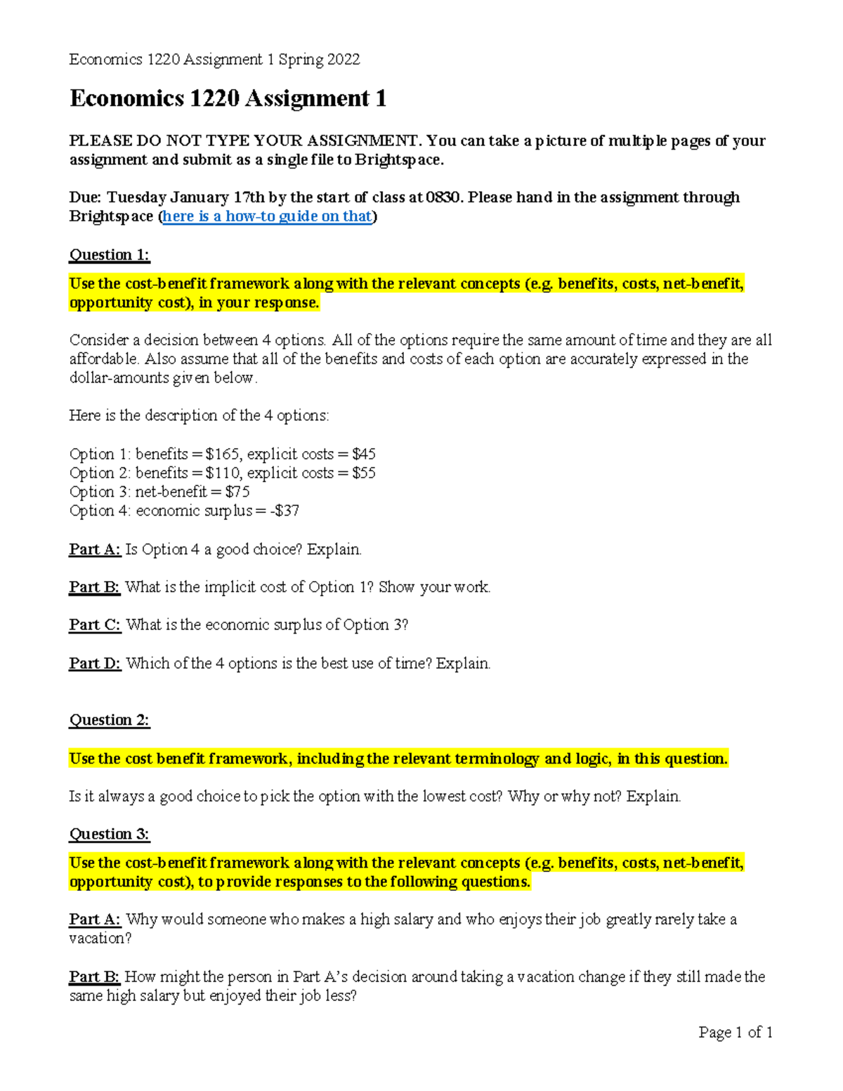 Economics 1220 - Assignment 1 - You can take a picture of multiple ...