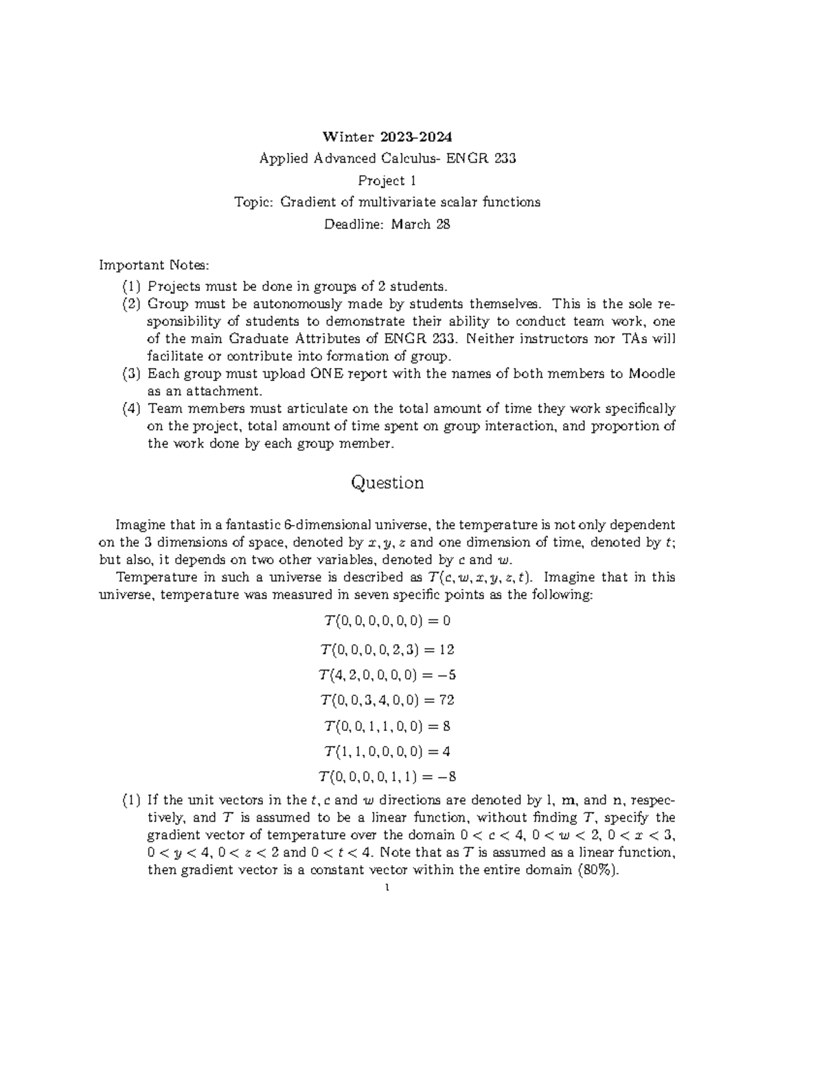 233 Project one (NO SLN) - Winter 2023- Applied Advanced Calculus- ENGR 233 Project 1 Topic ...