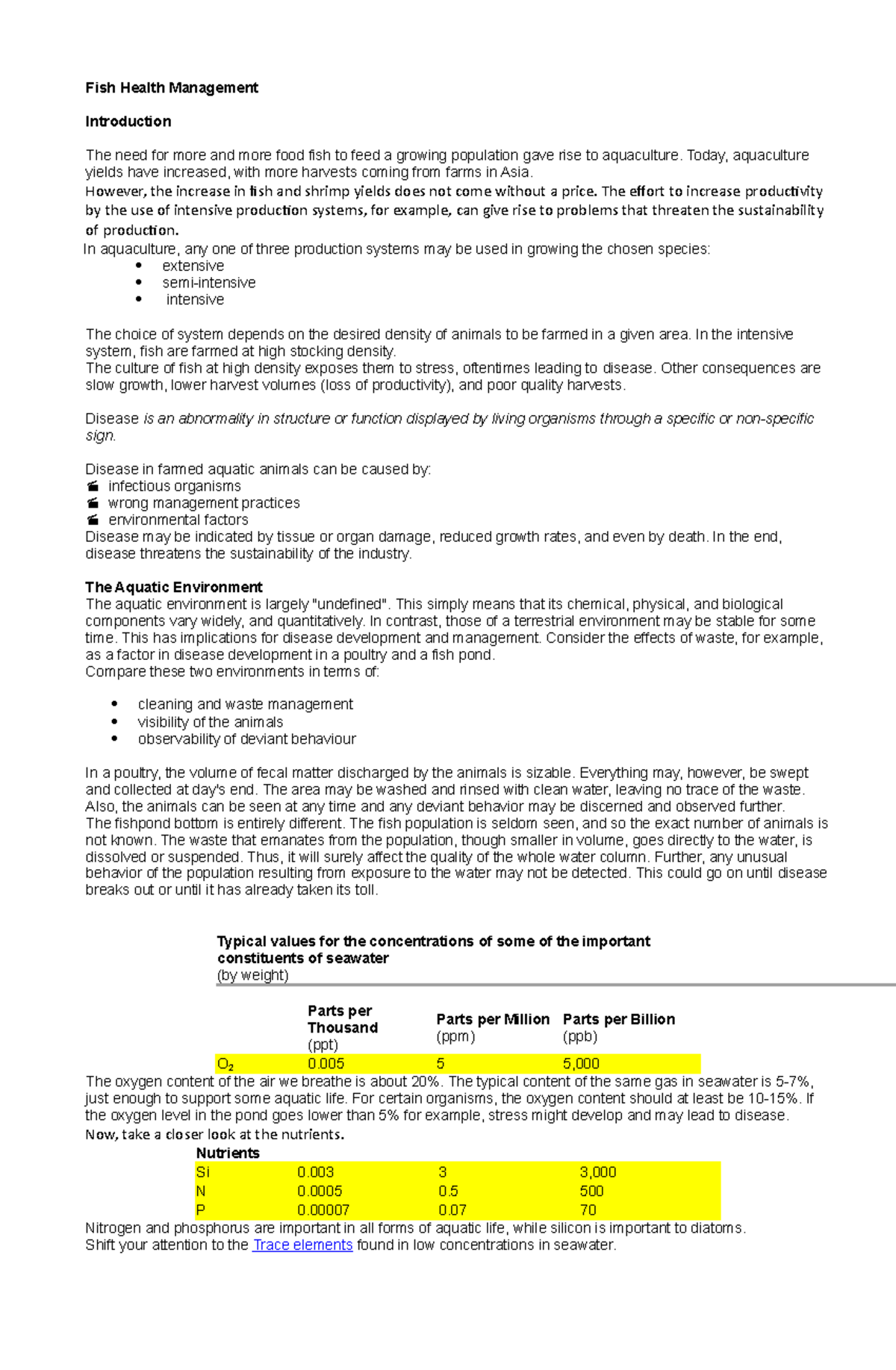 Health - chapter 1 - Lecture notes 1 - Fish Health Management ...