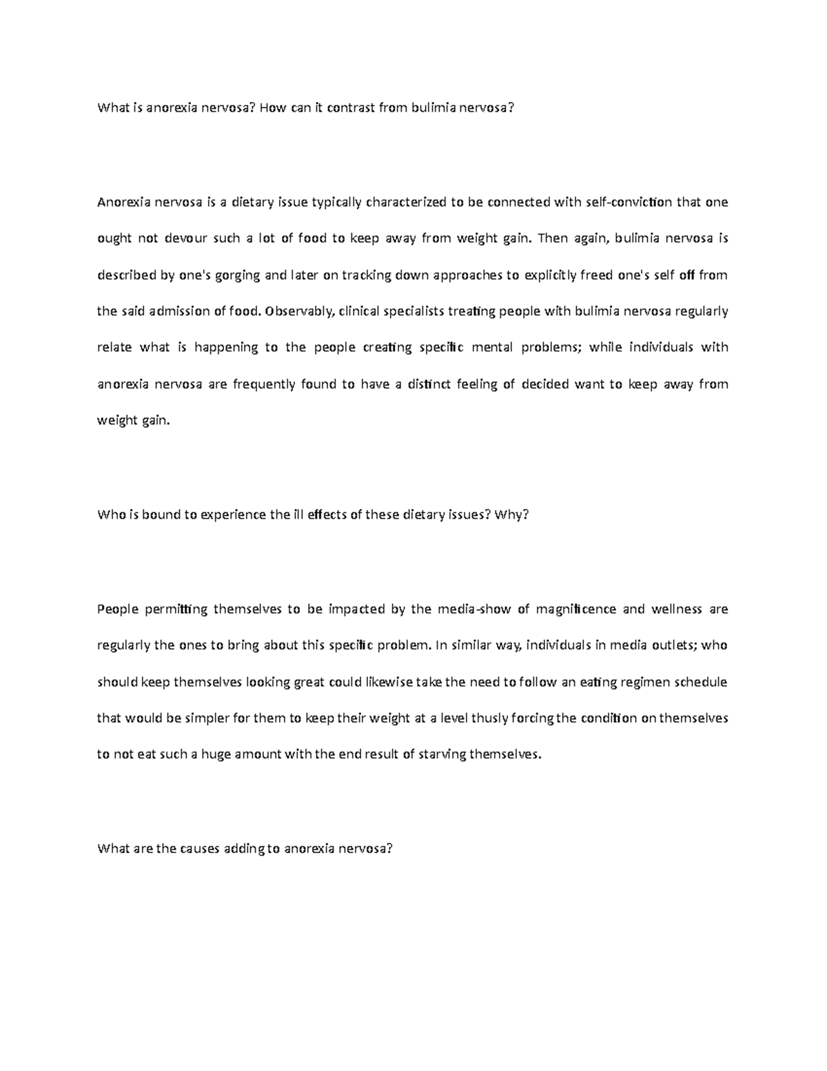 Essay - Depression and Eating Disorders - What is anorexia nervosa? How ...