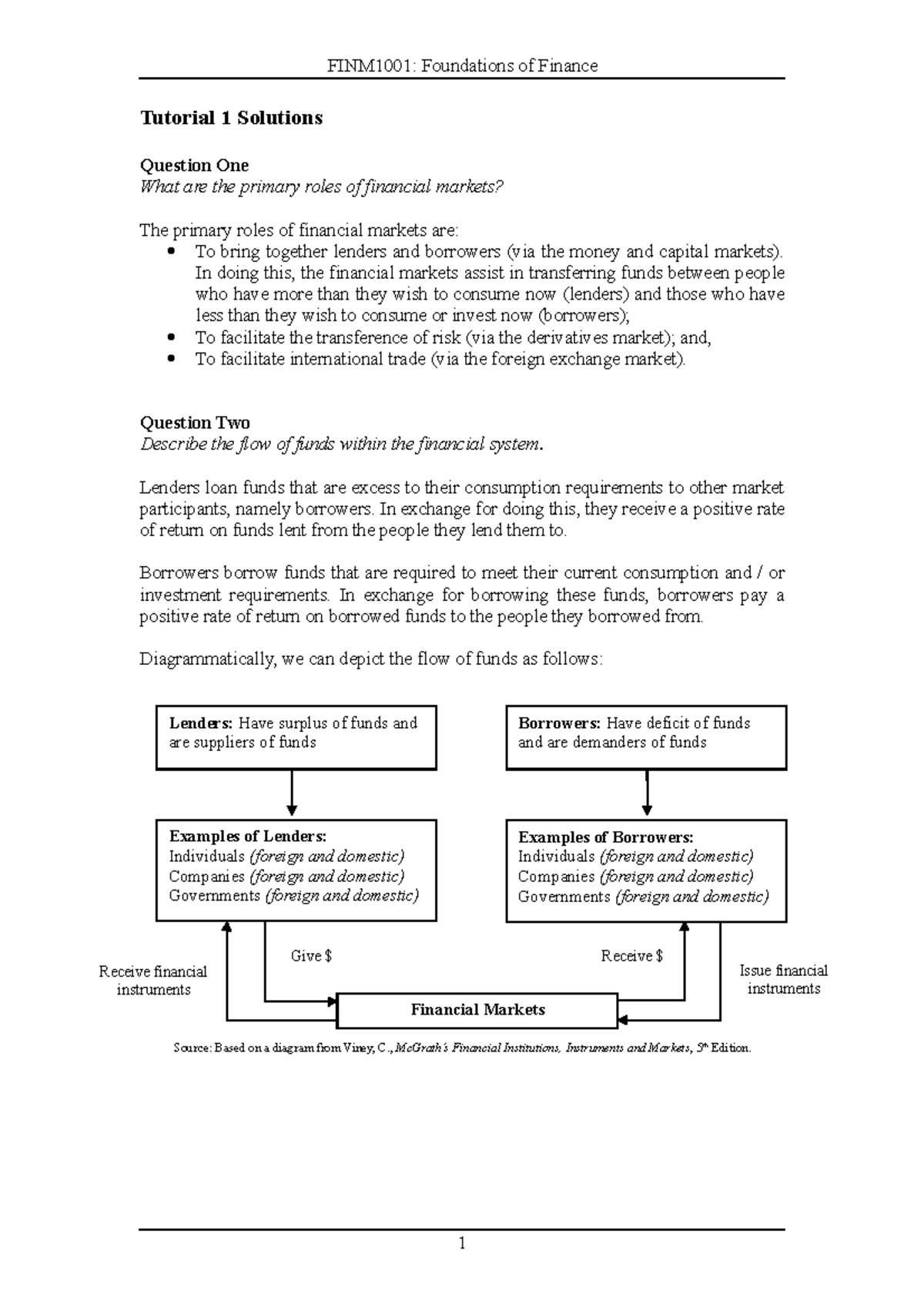 Tutorial 1 Solutions - FINM1001: Foundations of Finance Tutorial 1 ...