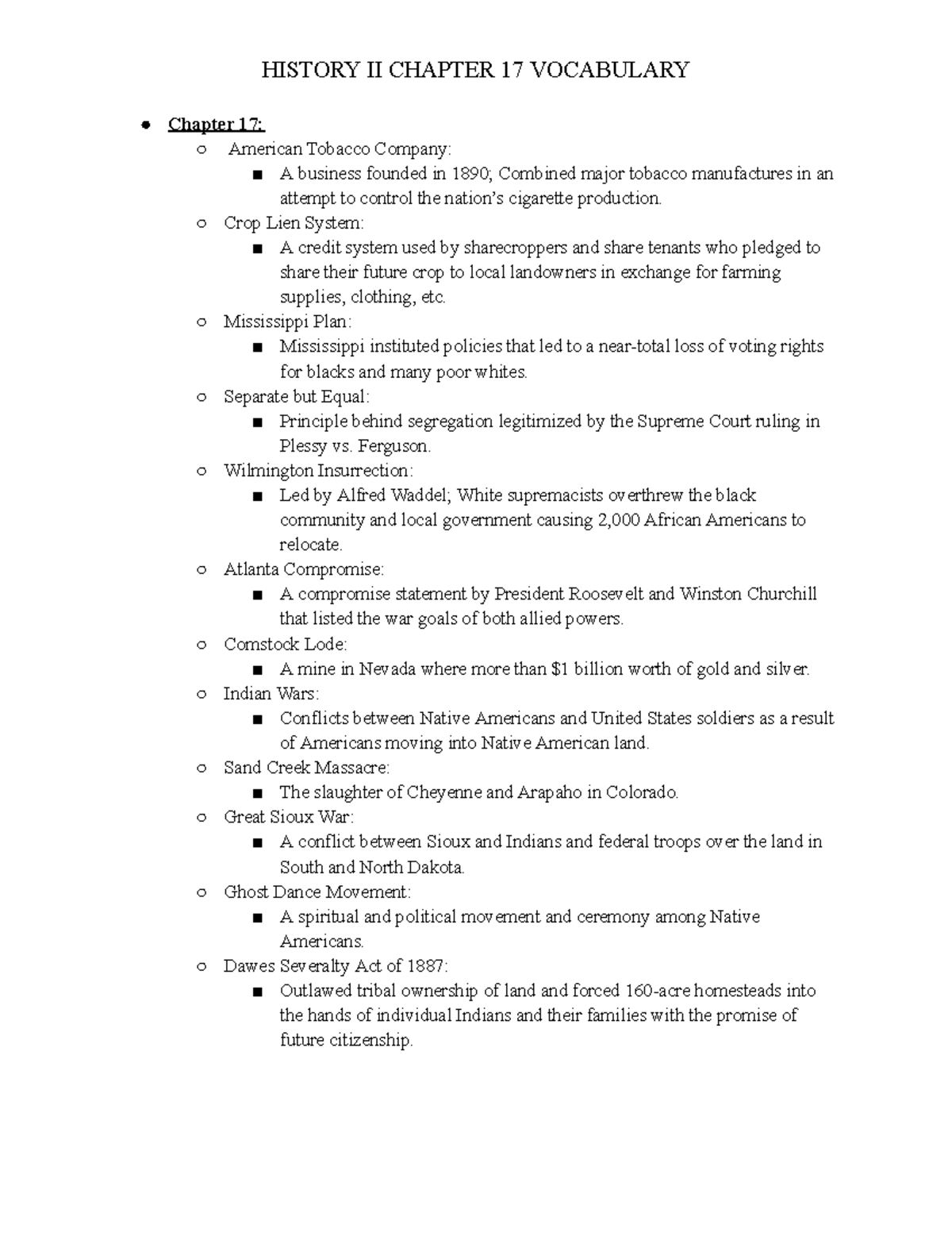 History II Chapter 17 Vocabulary - HISTORY II CHAPTER 17 VOCABULARY ...