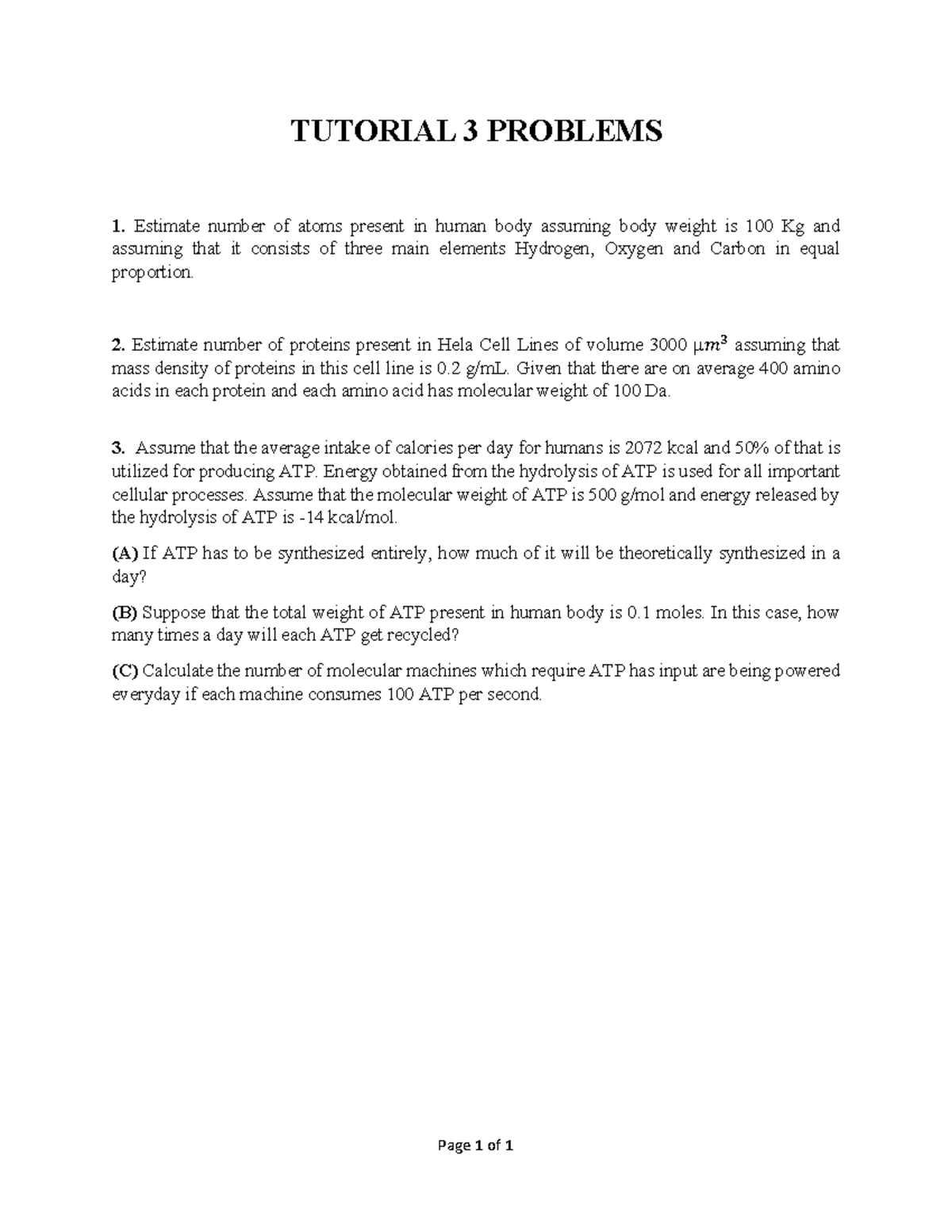 Tutorial 3 Problem - University / School Indian Institute of Technology ...